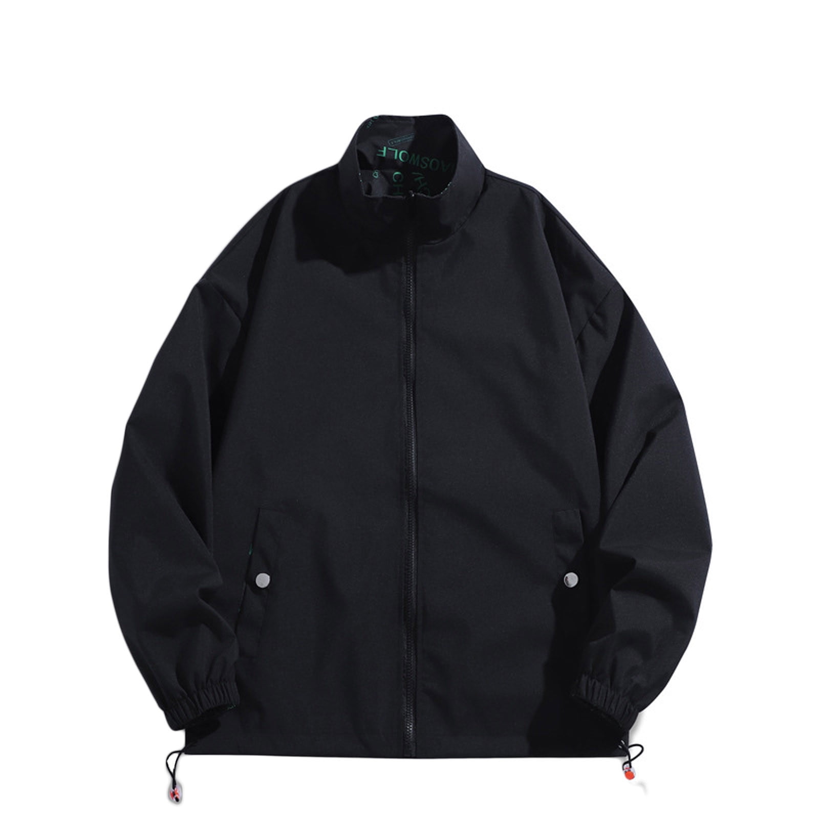 Bottom Drawstring Jackets Mens Stand Collar Long Sleeve Full Zip Solid ...