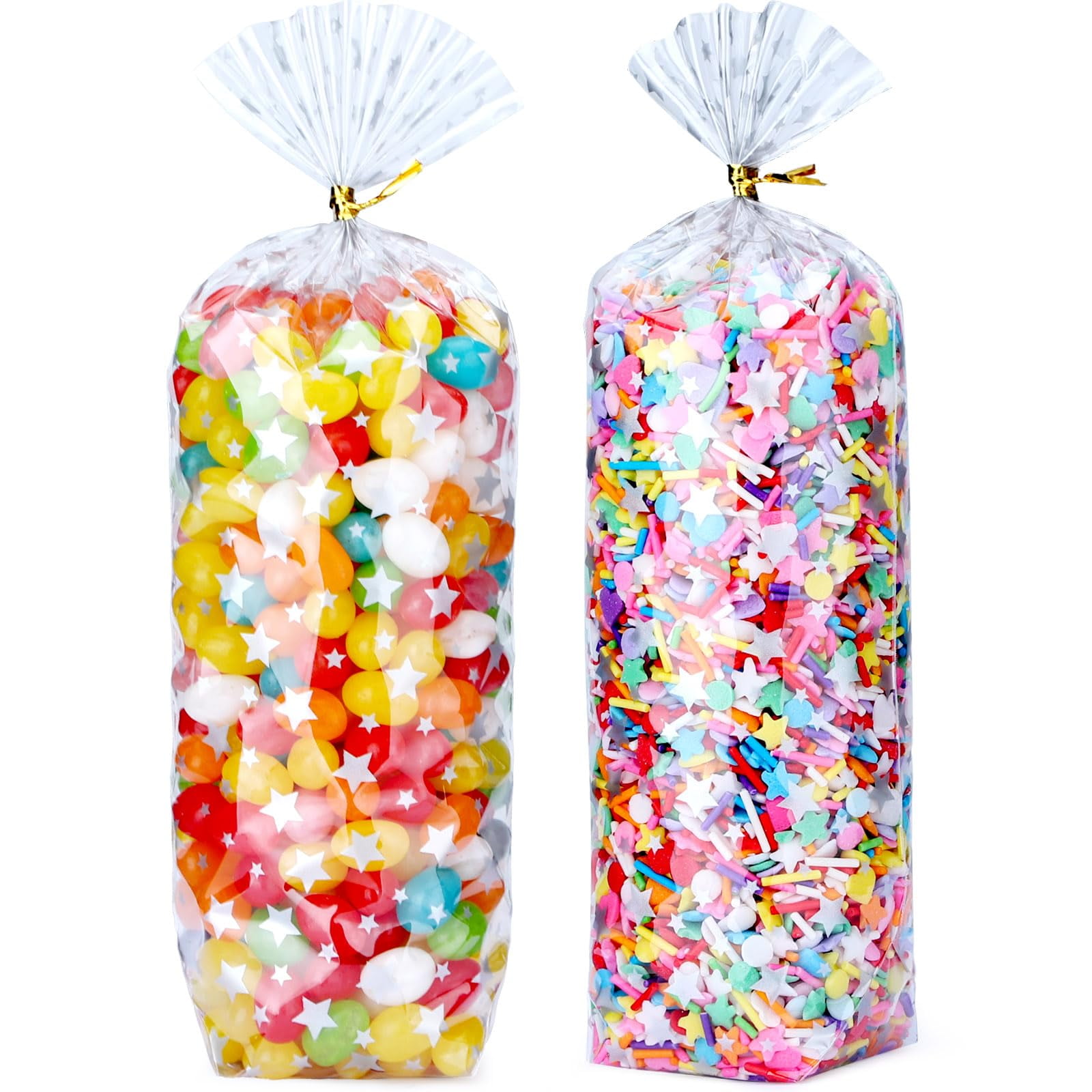 Bottom Gusset Bags 100Pcs 4X9" Silver Star Clear Cellophane Bags ...