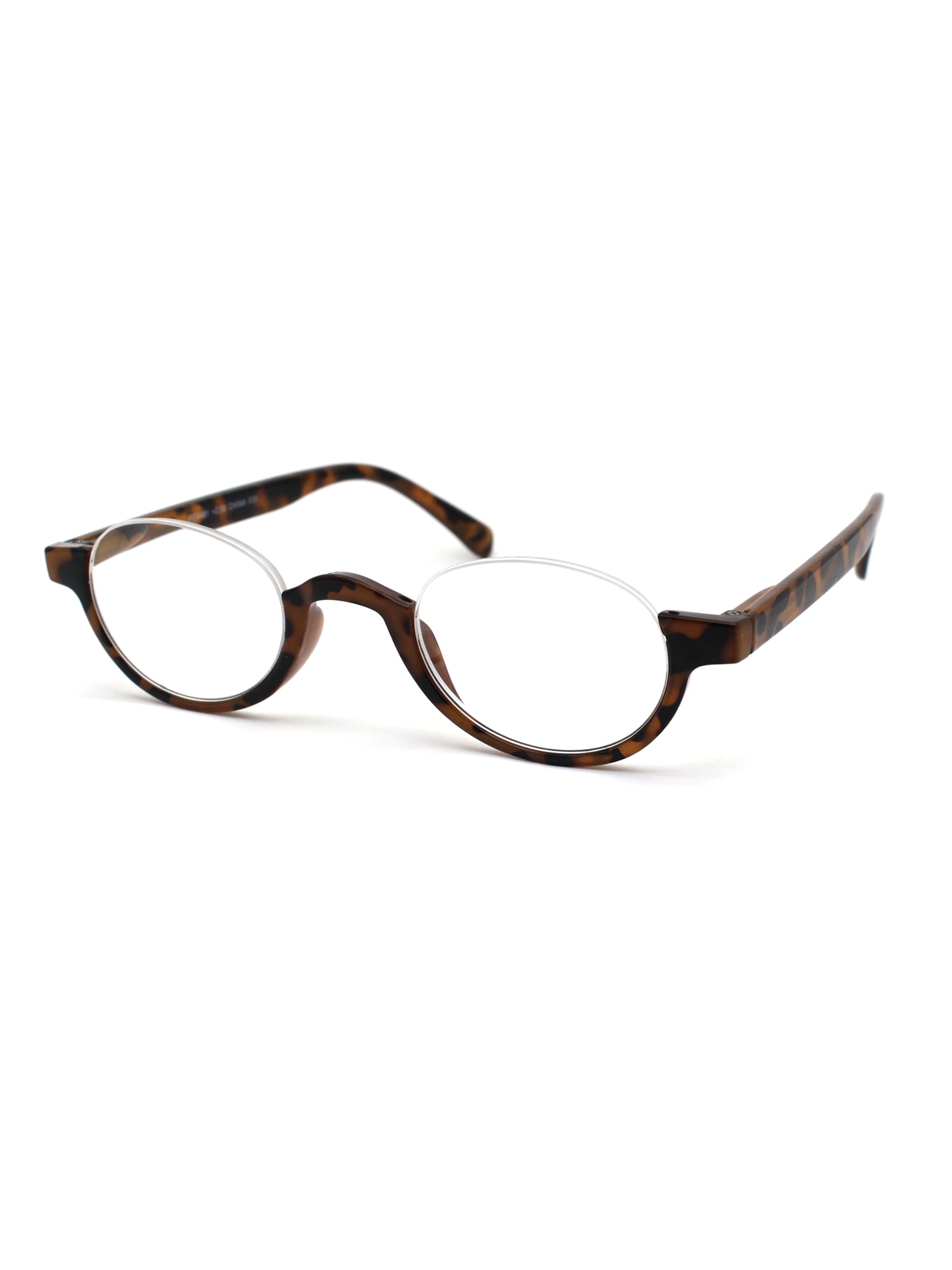 Bottom Half Plastic Rim Round Oval Powered Reading Glasses Tortoise +3. ...