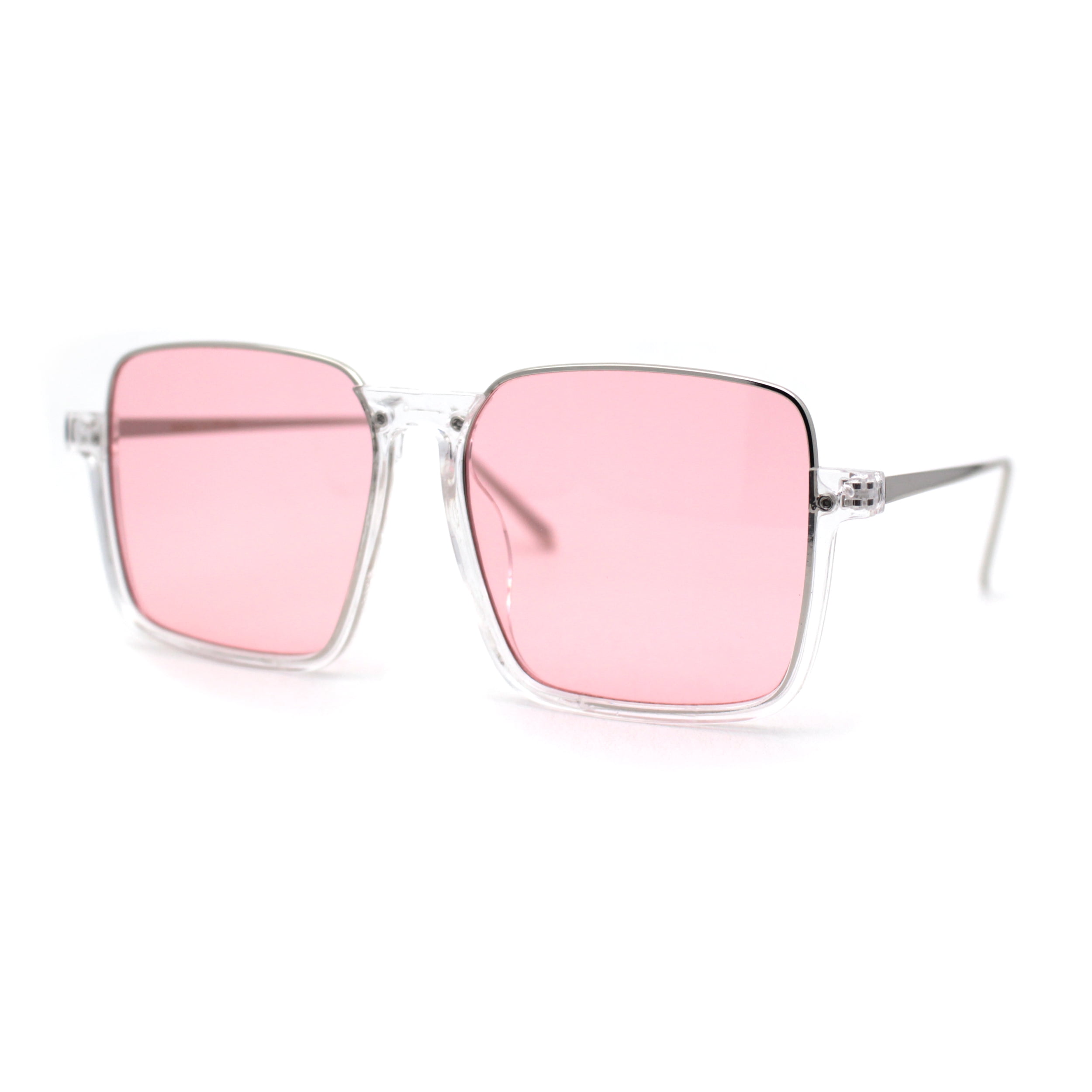 Bottom Half Rim Rectangular Retro Hipster Sunglasses Clear Silver Pink ...