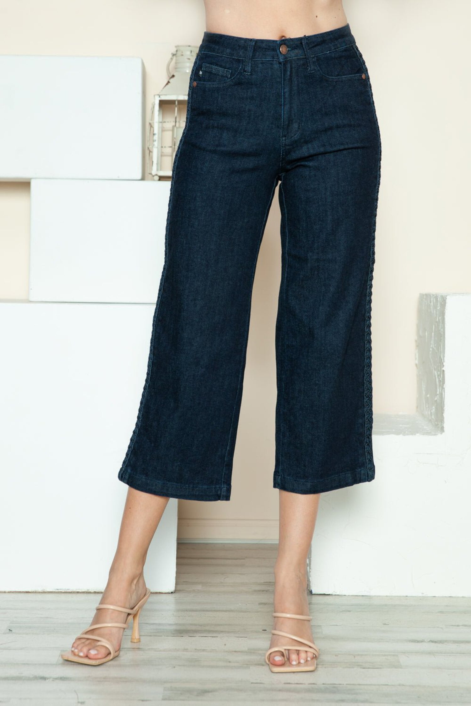 Bottom Judy Blue Full Size Side Seam Braid Detail Crop Wide Leg Jeans ...