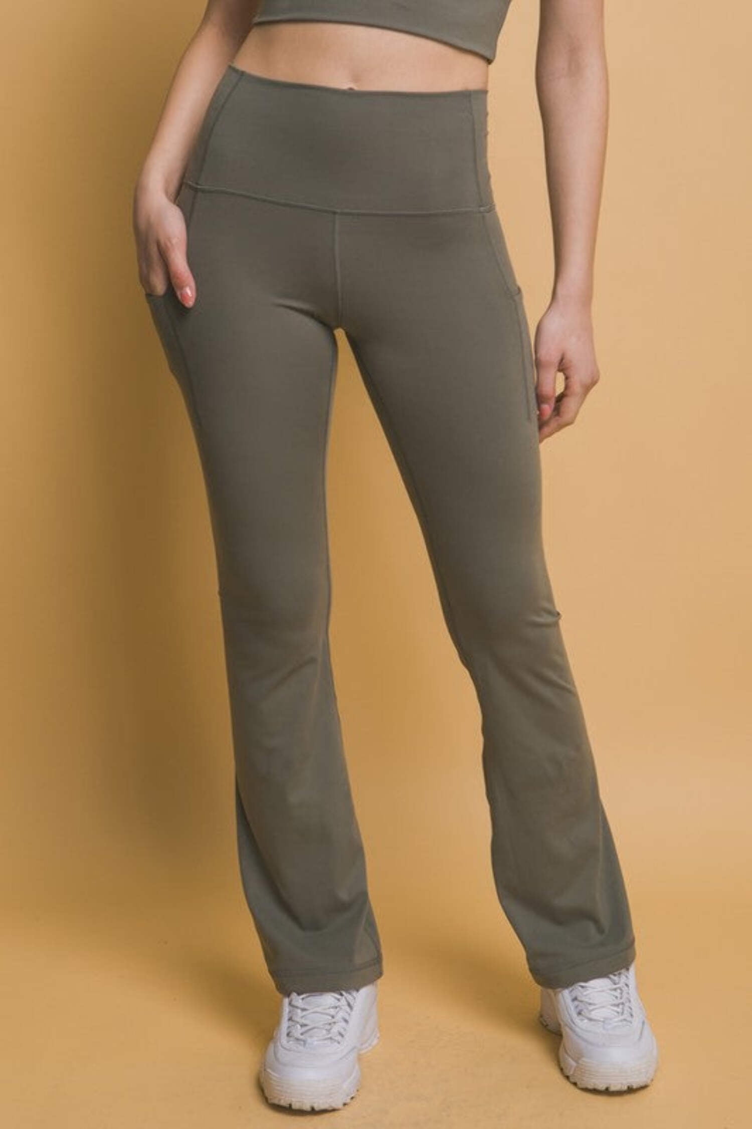 Bottom Love Tree High Waist Flare Active Leggings with Side Pockets ...