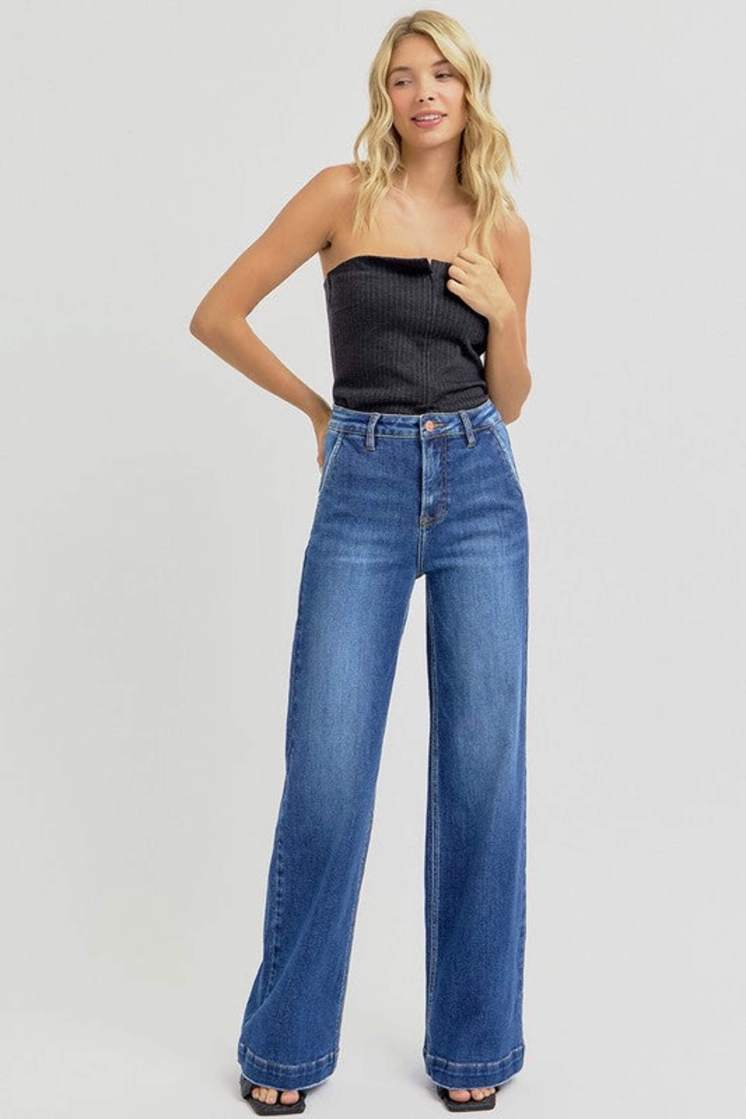 Bottom RISEN Full Size High Rise Wide Leg Jeans with Slanted Pockets ...