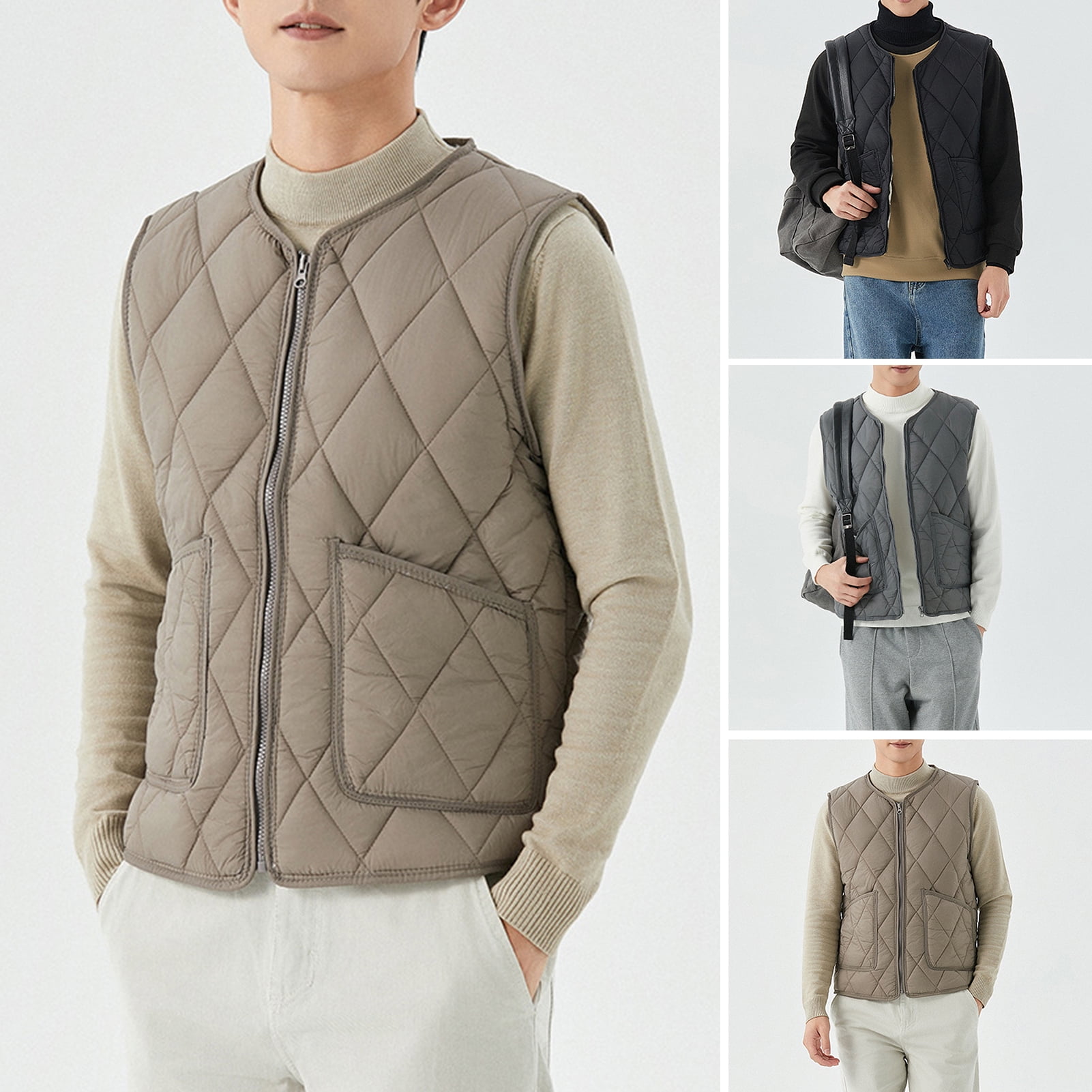 Bottoming Waistcoat V-Neck Sleeveless Zipper Placket Vest Coat with ...