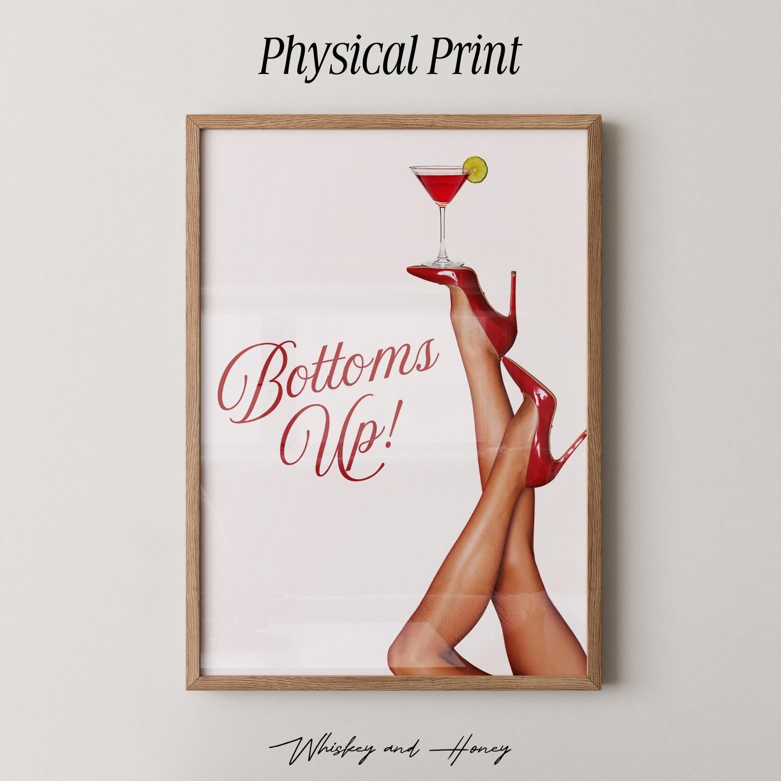 Bottoms Up Cocktail Art Print, Trendy Bar Cart Poster Vintage Style ...
