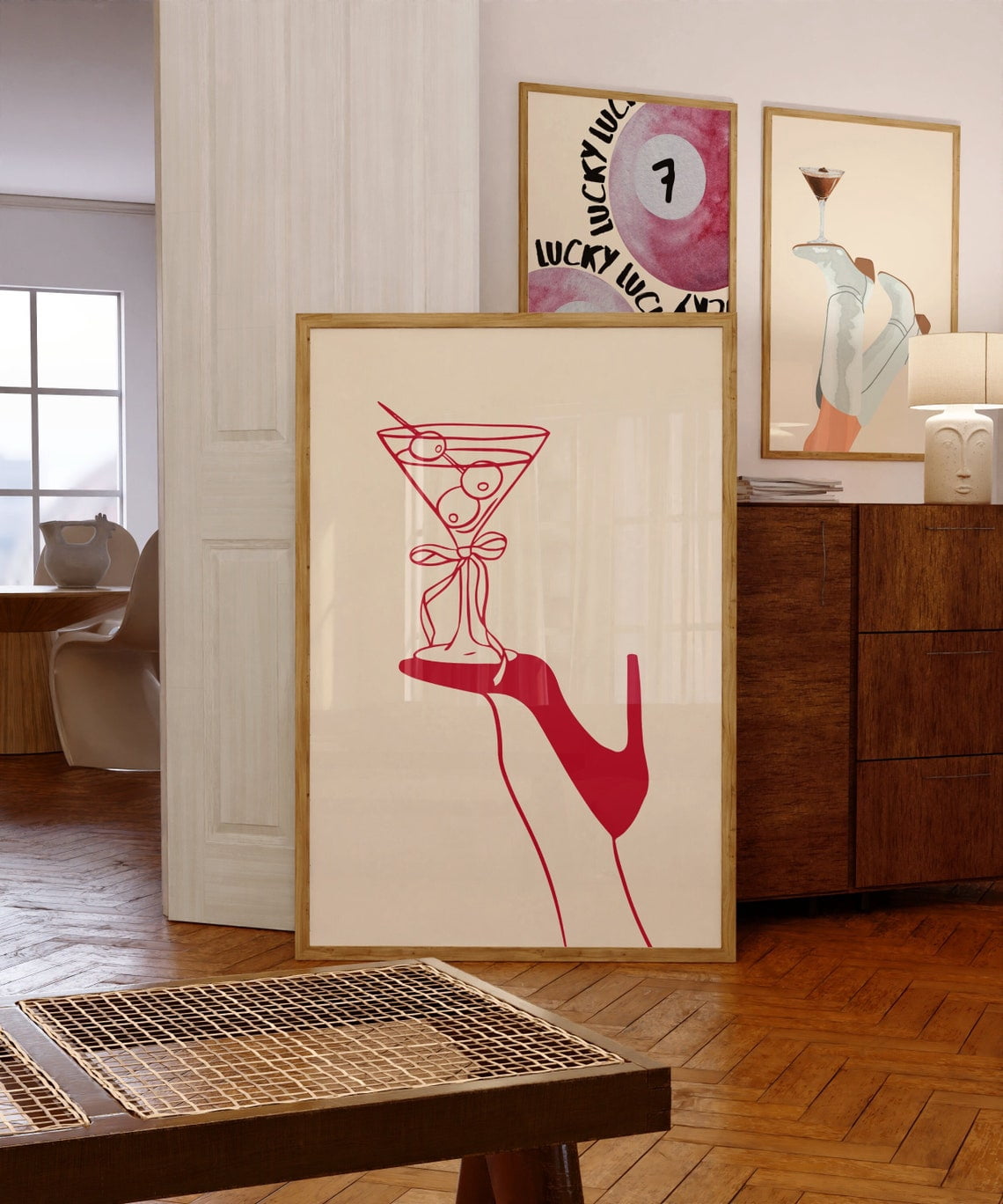 Bottoms Up Red Boots Martini Girly Cocktail Wall Digital Retro Decor ...