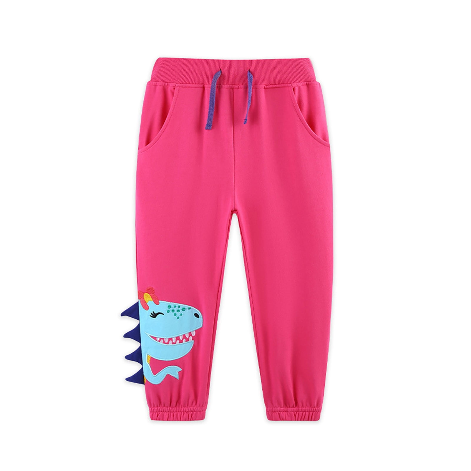 Bottoms for Girls Dinosaur Embroidery Patch Joggers Soft Stretch Girls ...