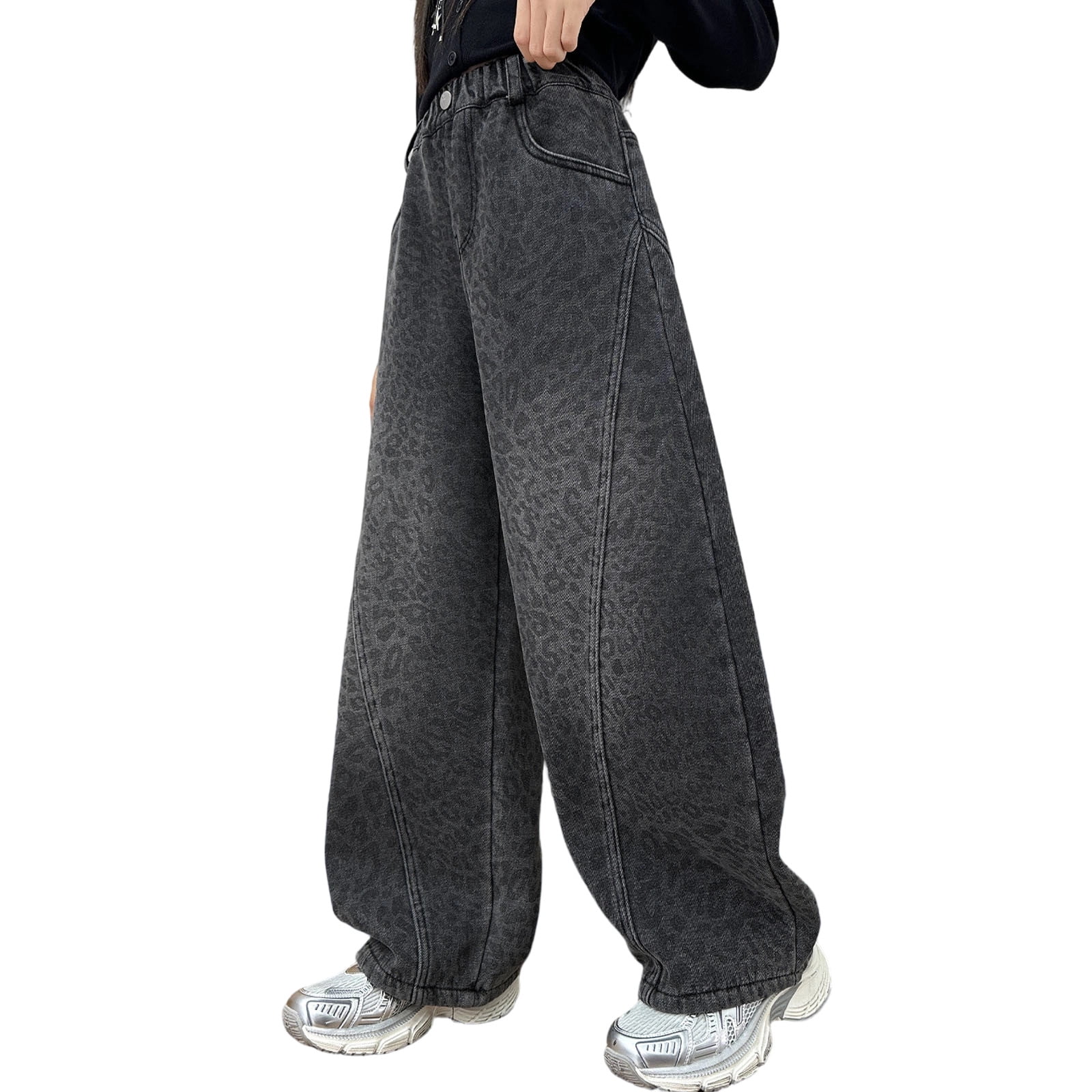 Bottoms for Girls Personality Elastic Waist Wide Leg Pockets Bussiness ...