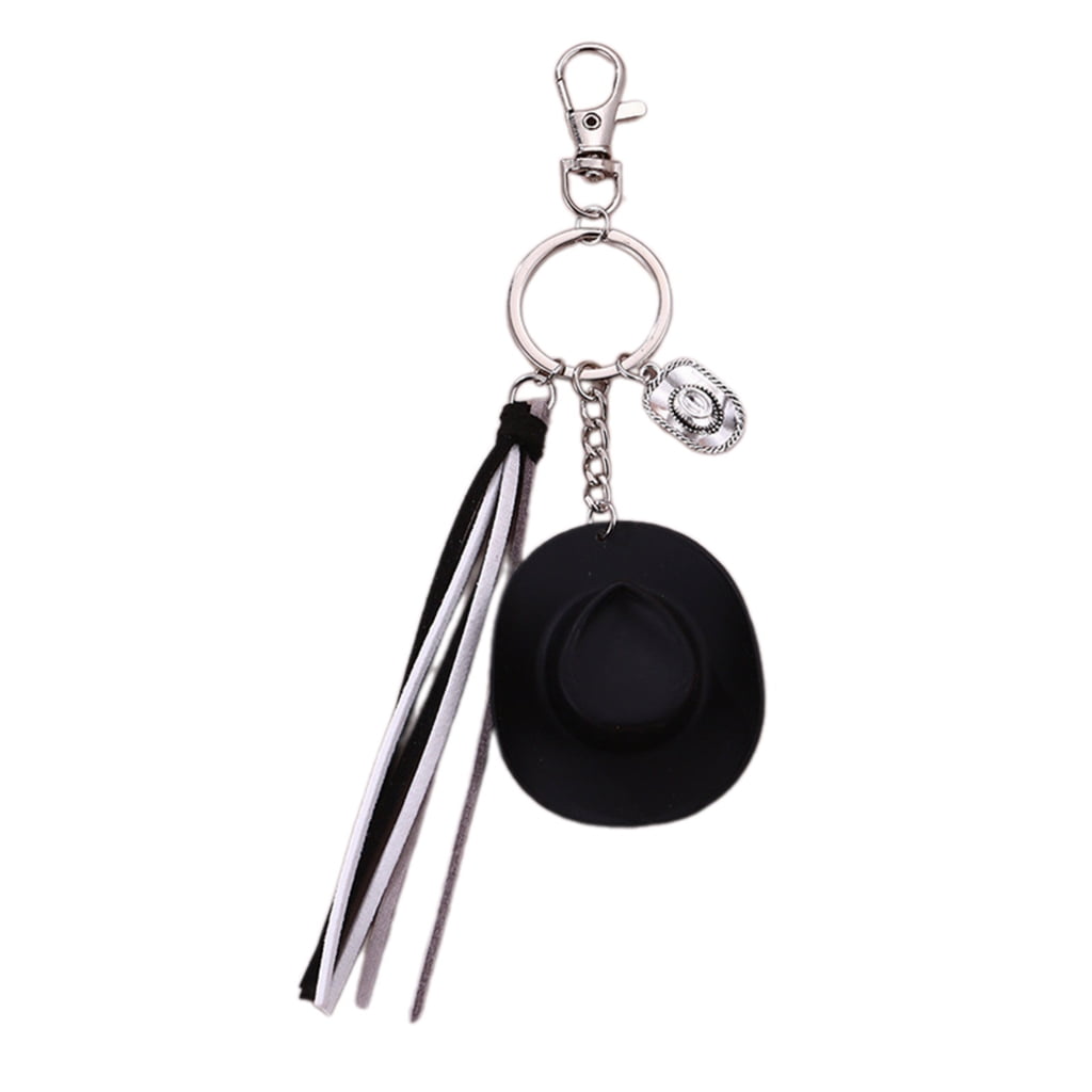 Bottone Unique Cow Print Keychain Pendant Western Cowboy Hat Shaped Key ...