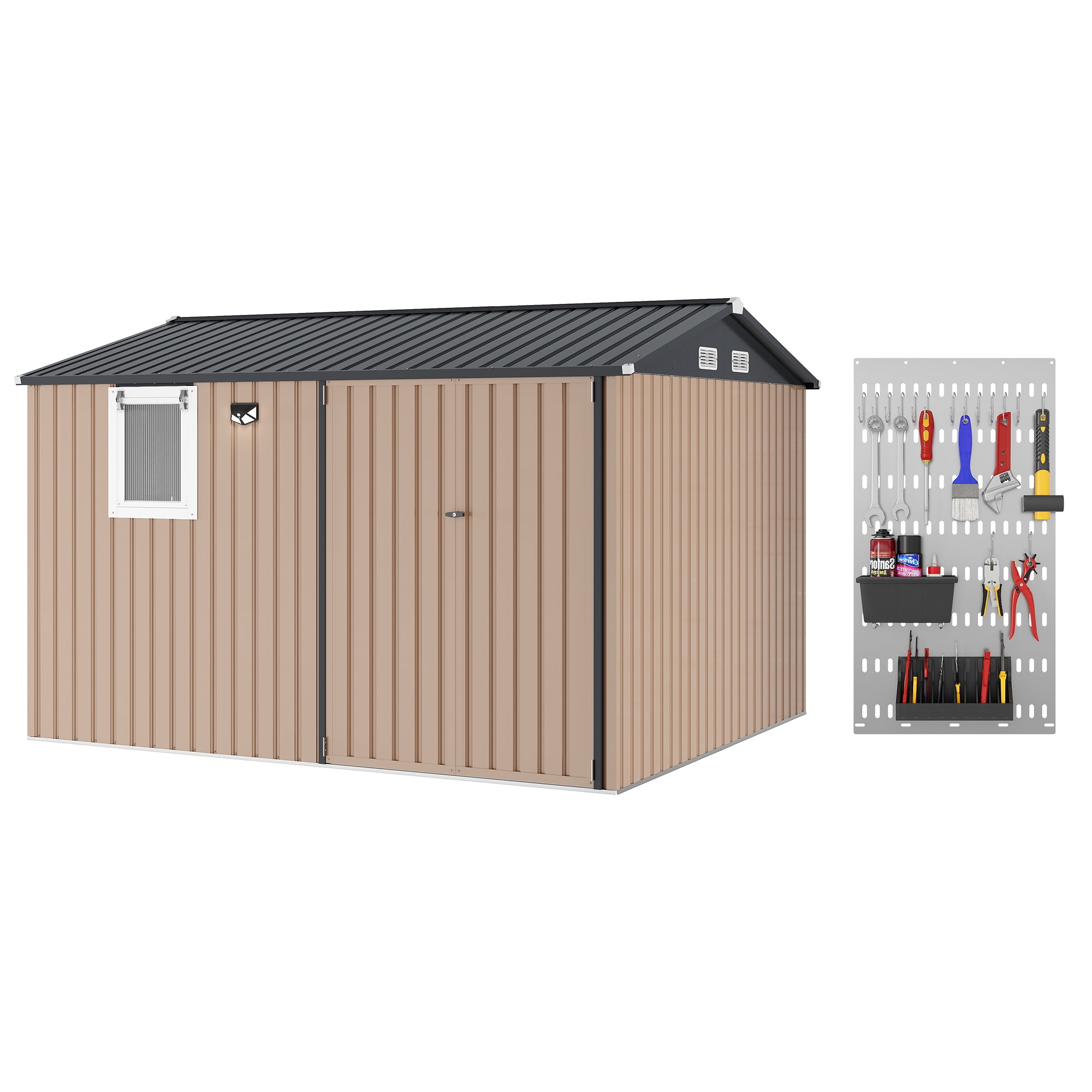 BouPower 10x8 FT Outdoor Storage Shed With Window, Solar LED Light and ...
