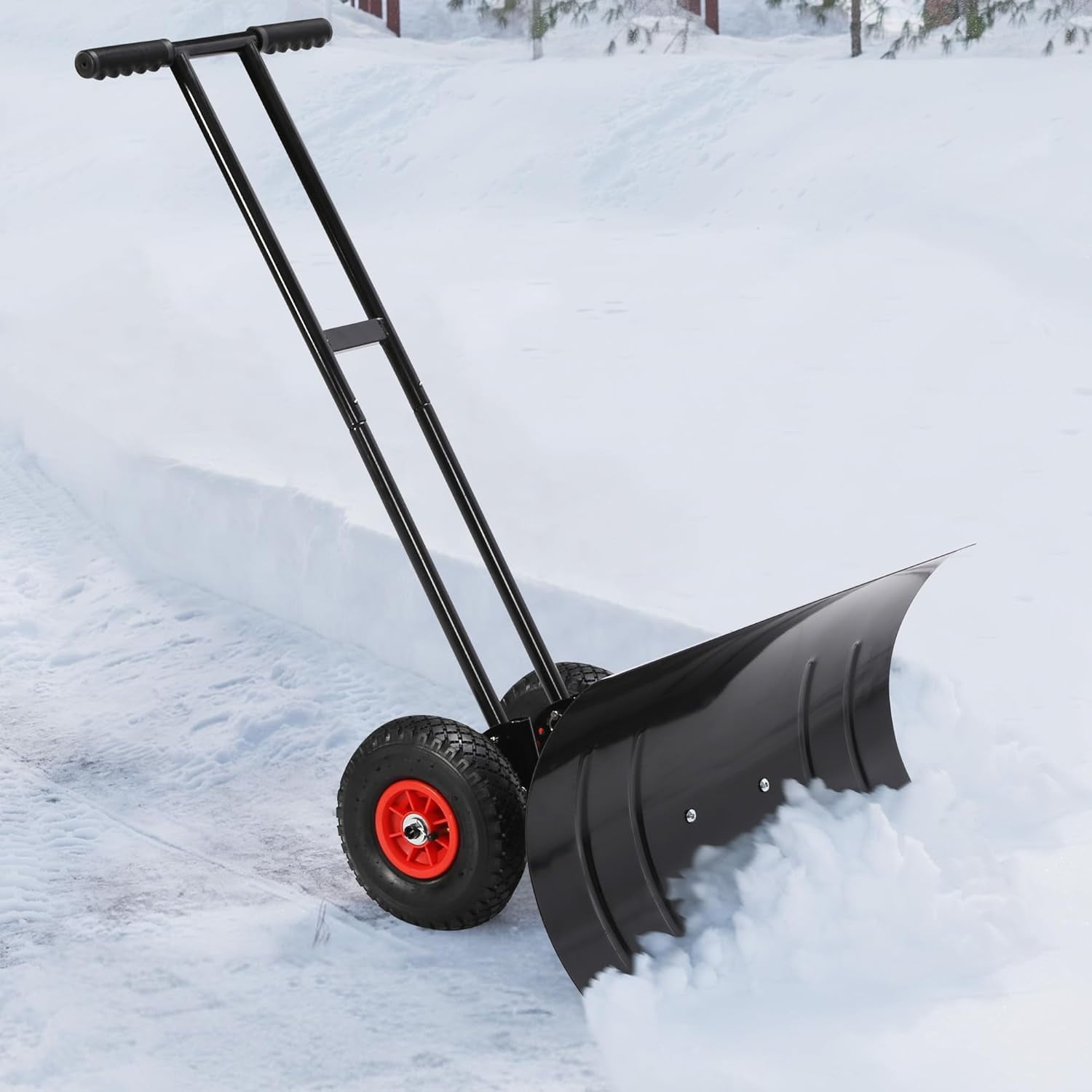 BouPower 29"/40" Wide Wheeled Snow Shovel, Ergonomic Snow Pusher with ...