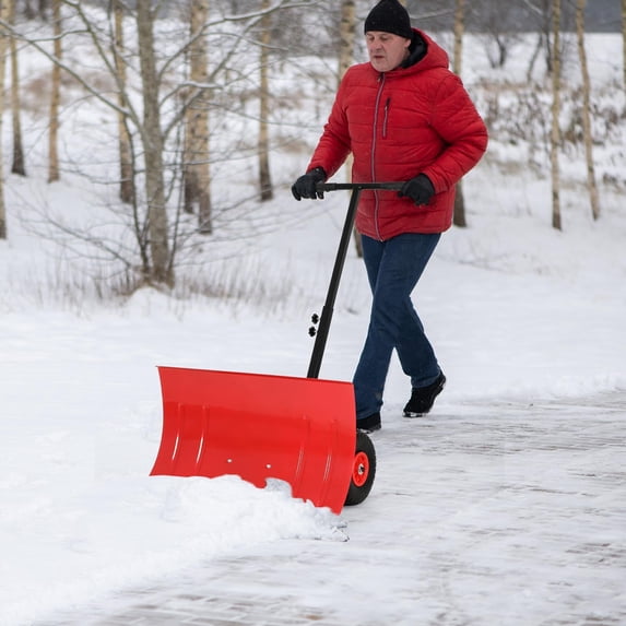 BouPower 29 x 19 Inch Snow Shovel with Wheels, Heavy Duty Snow Pusher ...