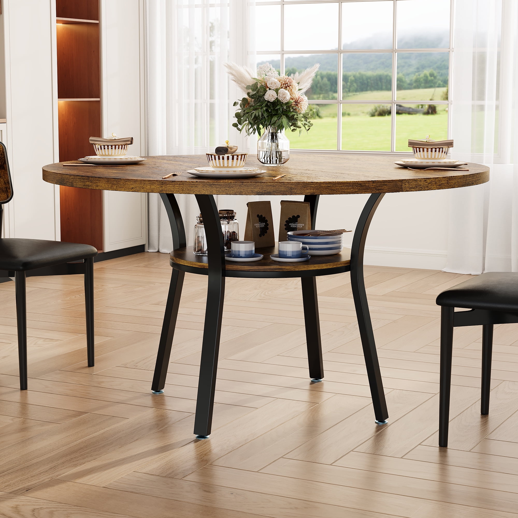 BouPower 47 Inch Round Dining Table for 4,Farmhouse Wood Kitchen Table ...
