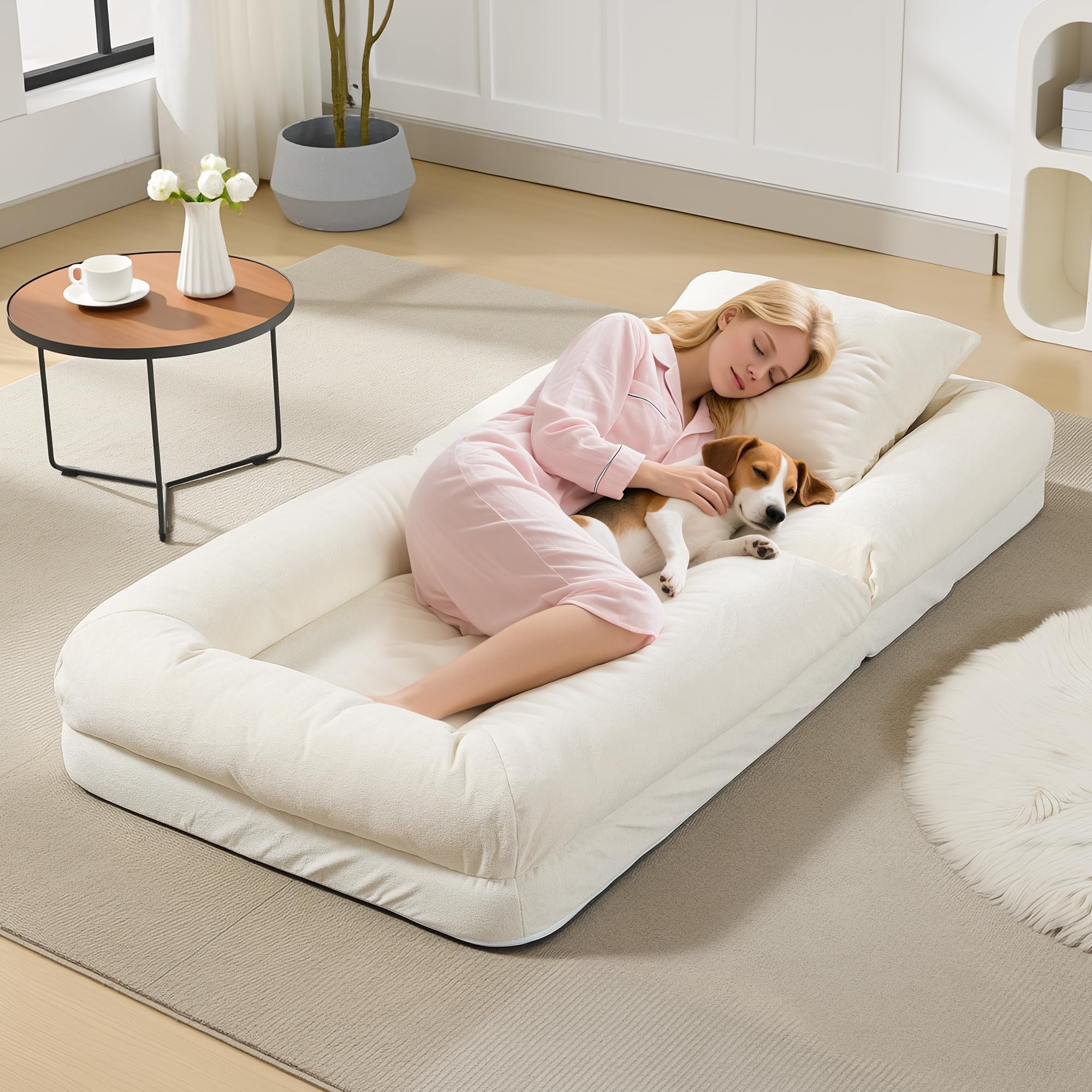 BouPower 5-Position Adjustable Lazy Sofa Bed, Upholstered Human Dog Bed ...