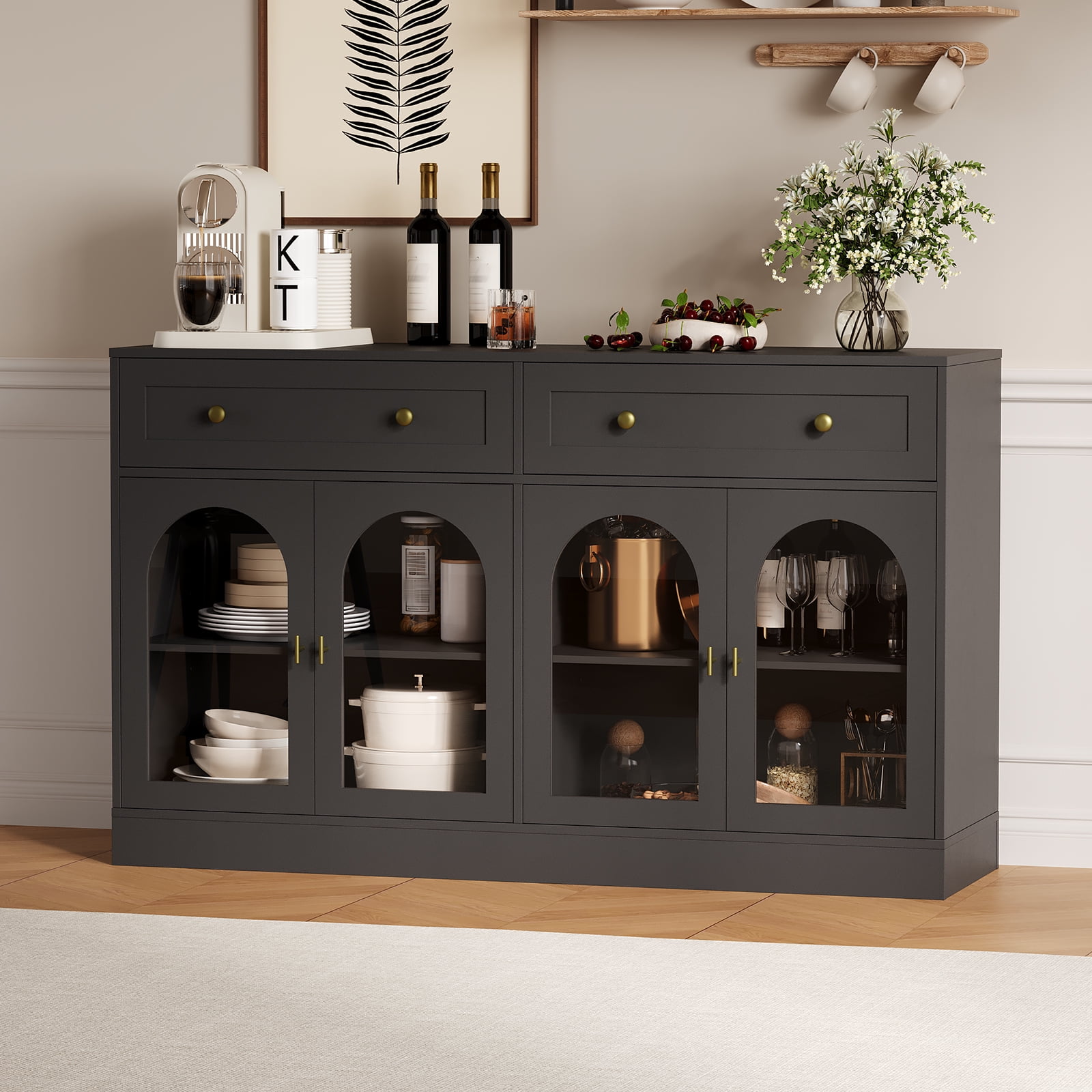BouPower 55" Buffet Cabinet with Storage, Farmhouse Sideboard Buffet ...