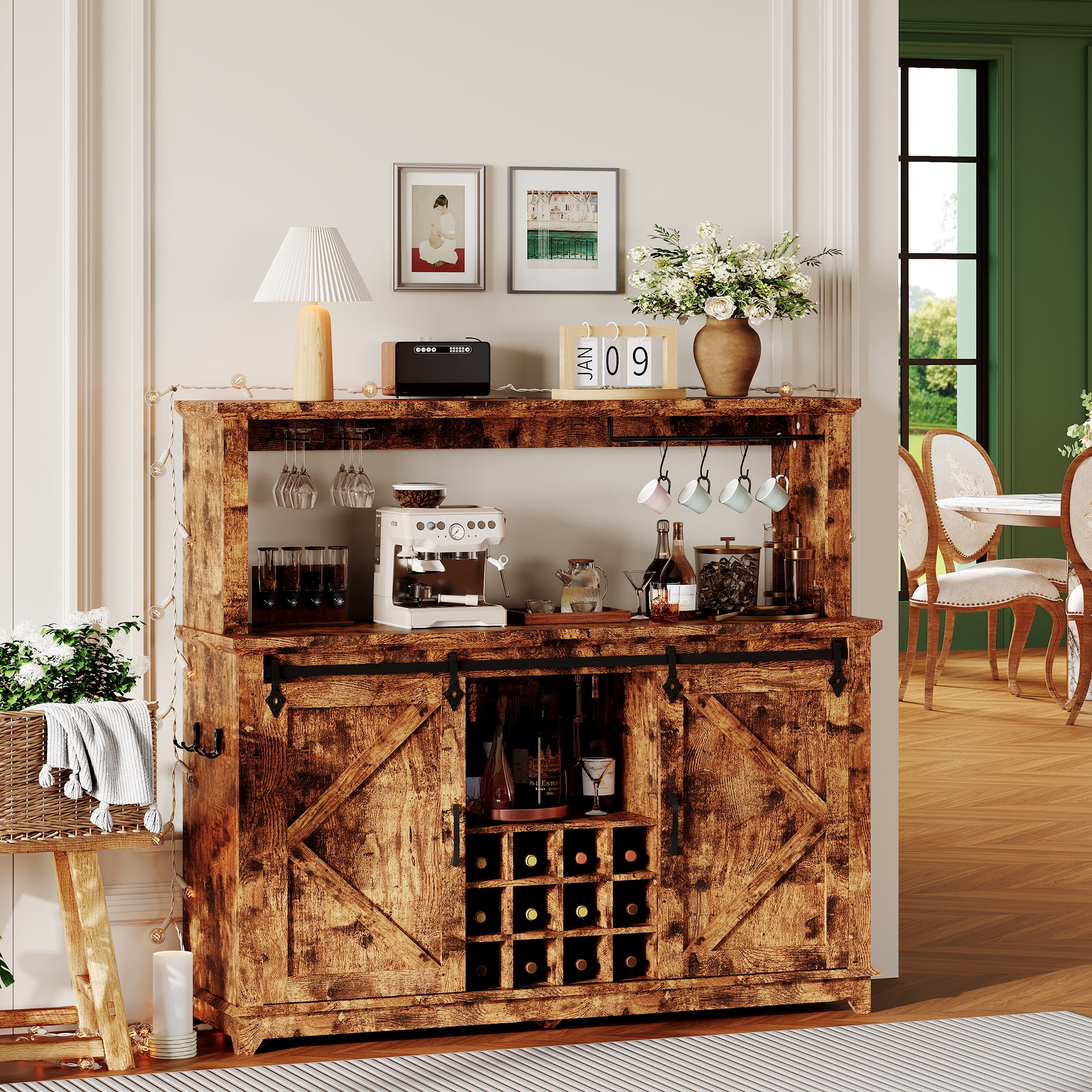 BouPower 55" Coffee Bar with Power Outlet & LED Light,Buffet Cabinets ...