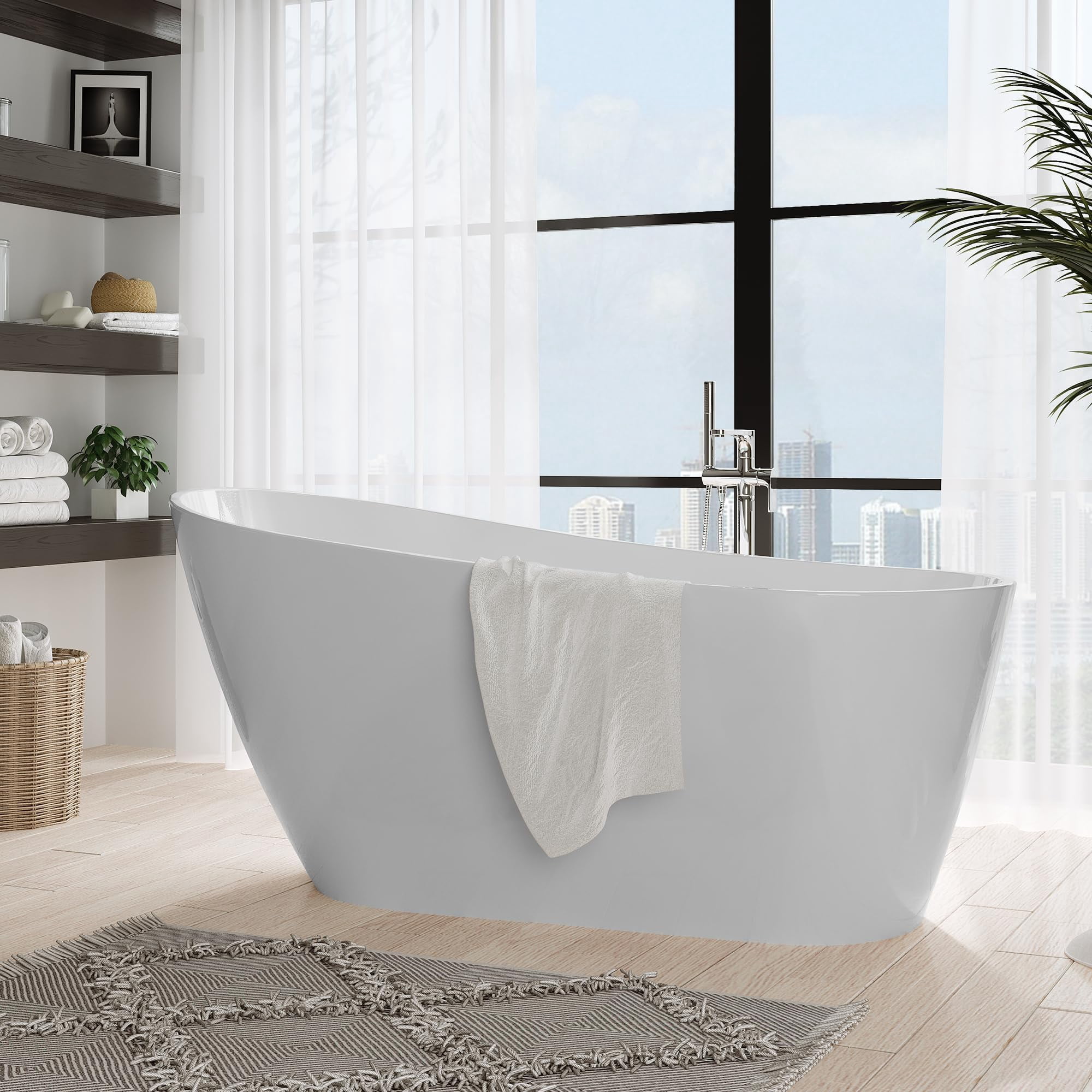 BouPower 59"/67" Acrylic Freestanding Bathtub, Deep Soaking Tub with ...