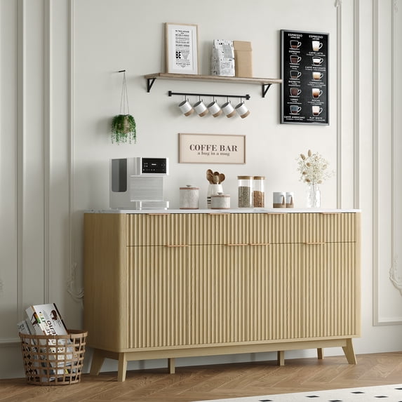 BouPower 60 Inch Farmhouse Sideboard Buffet Cabinet With 3 Drawers, 4 ...