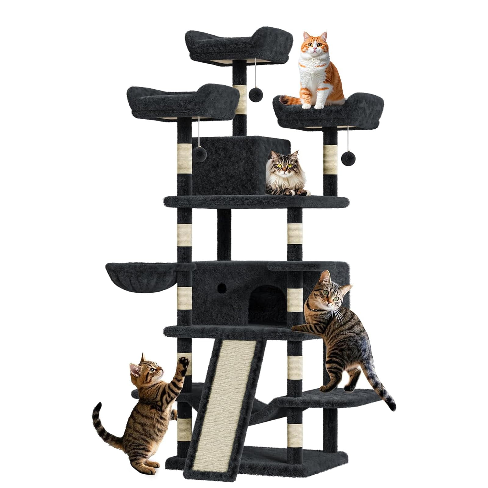 BouPower 68.5-Inch Heavy-Duty Cat Tree for Large Cats & Indoor Cats ...