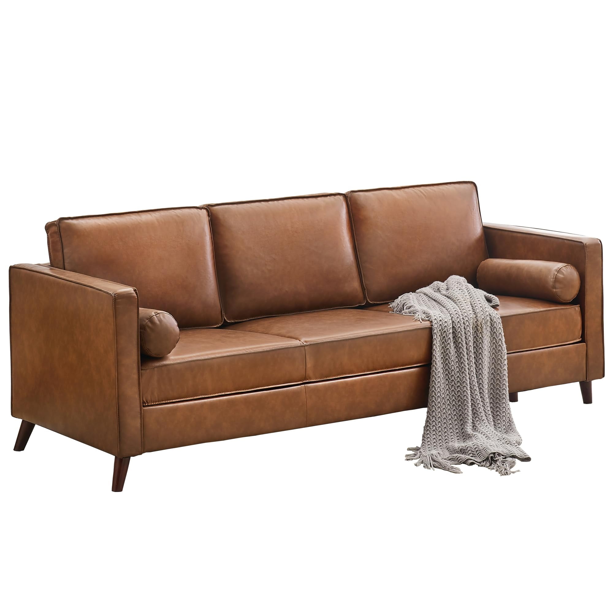BouPower 81"/86" Mid-Century Modern Leather Sofa, Deep Seat Couch with ...