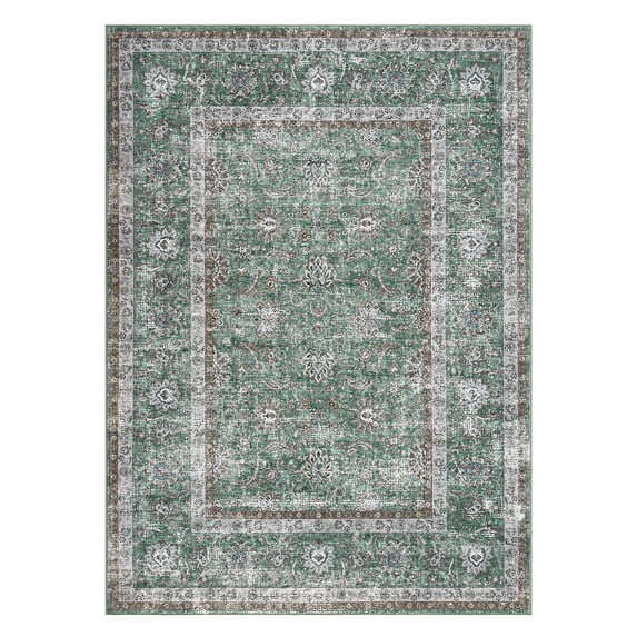 BouPower 9x12Ft Machine Washable Area Rug, Boho Vintage Distress Floral ...