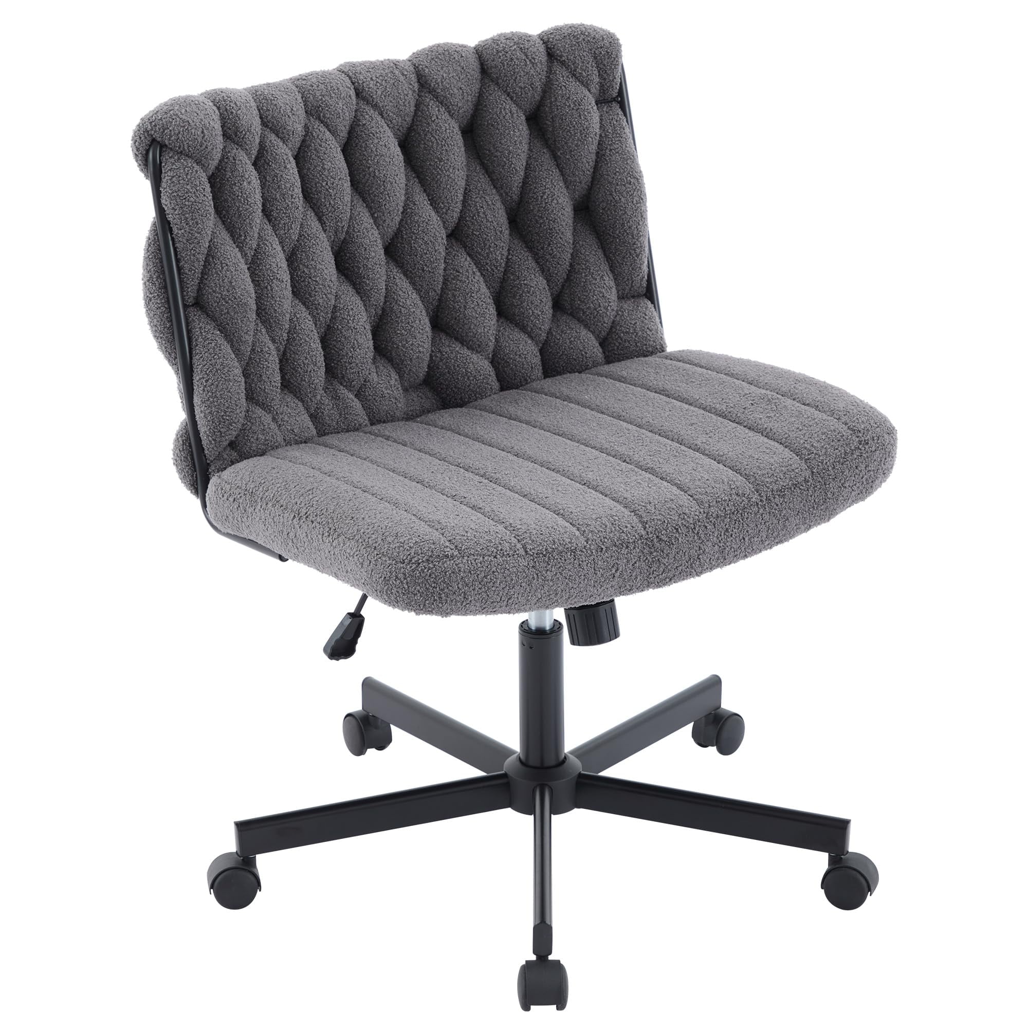 BouPower Armless Rolling Desk Chair, White Fabric Criss Cross Chair ...