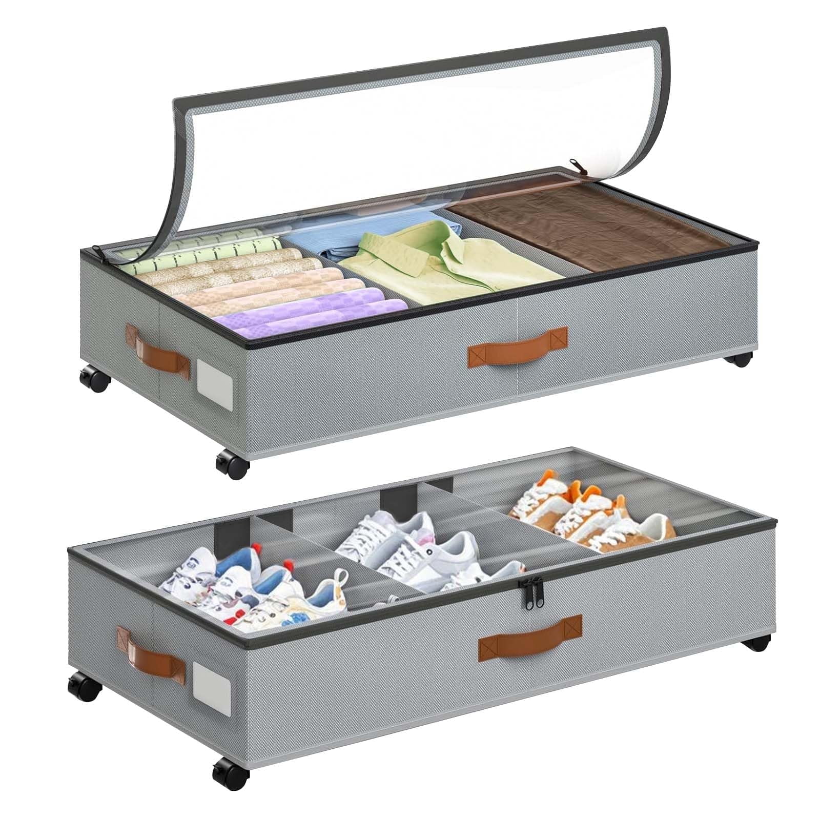 BouPower Under Bed Storage with Wheels, 2 Pack Rolling Under-Bed ...