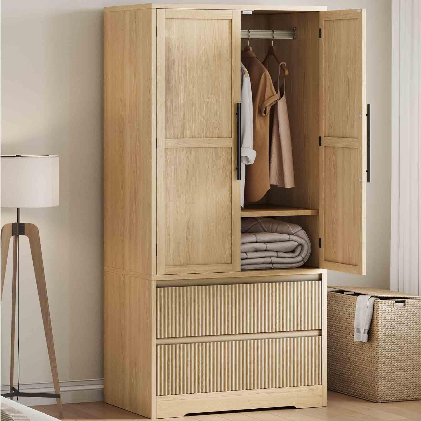 BouPower Bedroom Wooden Armoire Wardrobe Closet, Freestanding Large ...