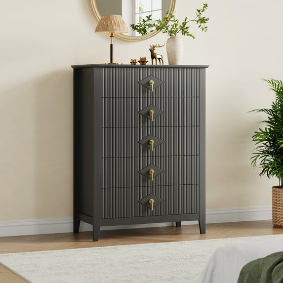 BouPower Fluted 5 Drawers Dresser for Bedroom, 42.9" Tall Modern Chest ...