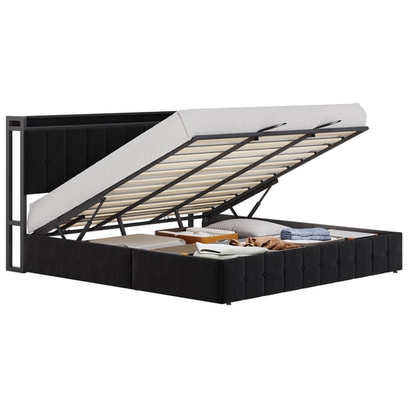BouPower Full Velvet Upholstered Lift Up Storage Platform Bed Frame ...