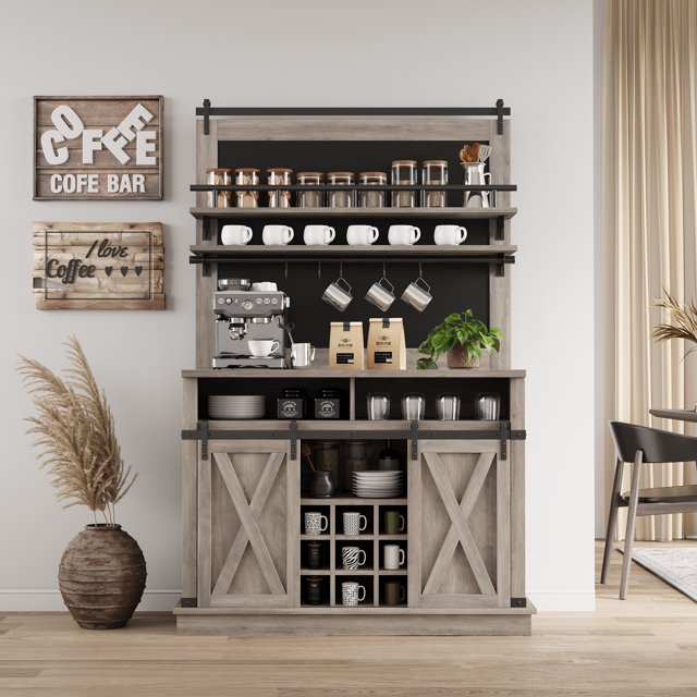 BouPower Kitchen Pantry Storage Cabinet with Sliding Barn Doors,Tall ...