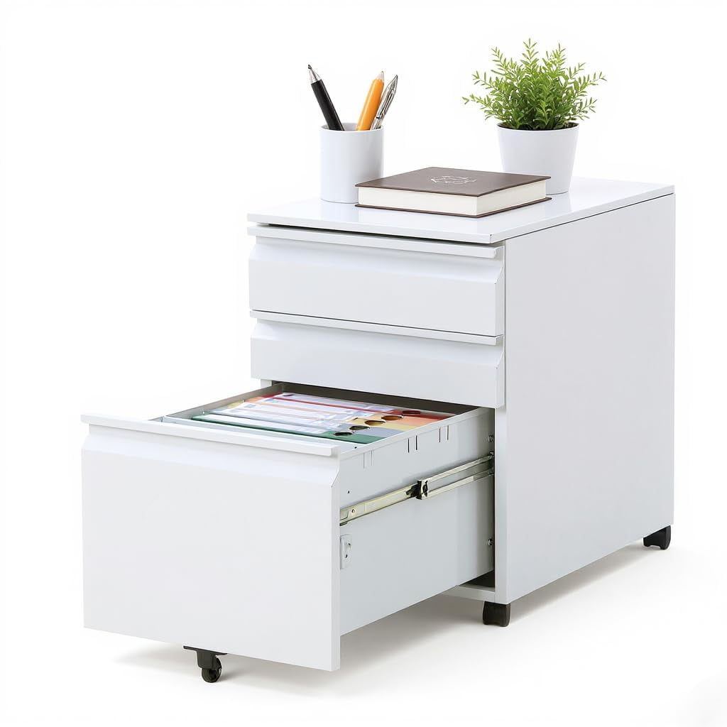 BouPower Mobile Filing Cabinet 3 Drawer,Under Desk File Cabinet with ...