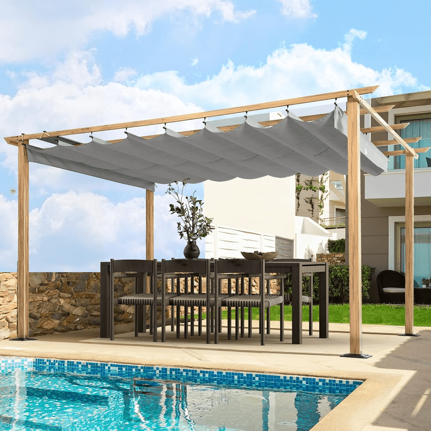BouPower Outdoor Pergola with Adjustable Roof,Modern Metal Patio ...