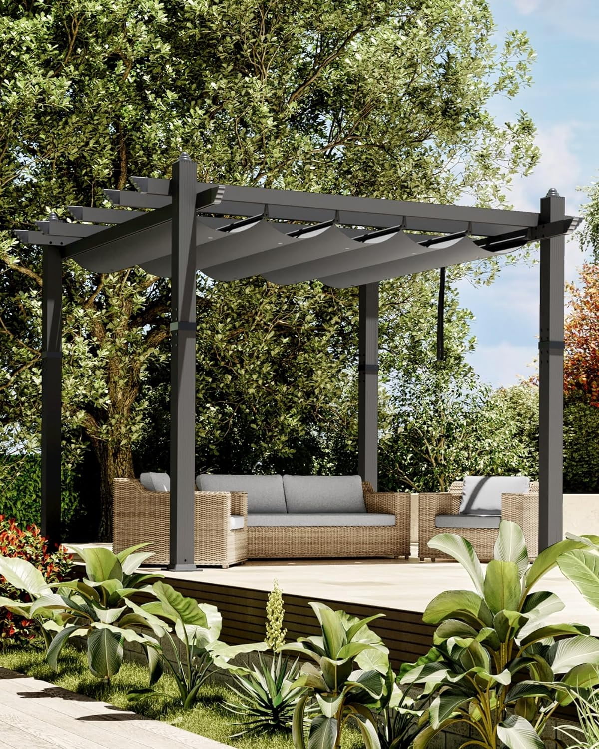 BouPower Outdoor Pergola with Adjustable Roof,Modern Metal Patio ...