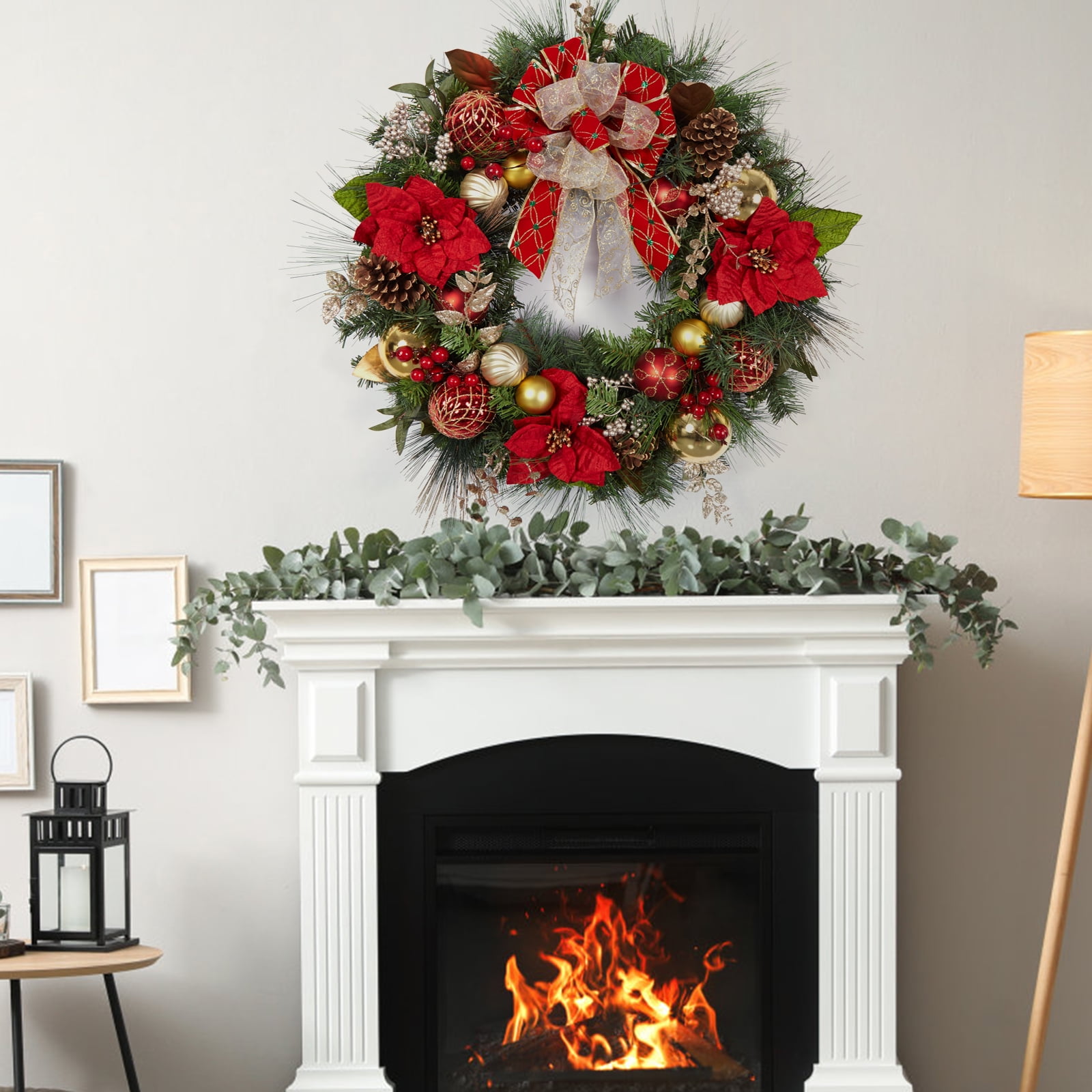 BouPower Pre-Lit Artificial Christmas Wreath 30 Inch, Christmas Door ...