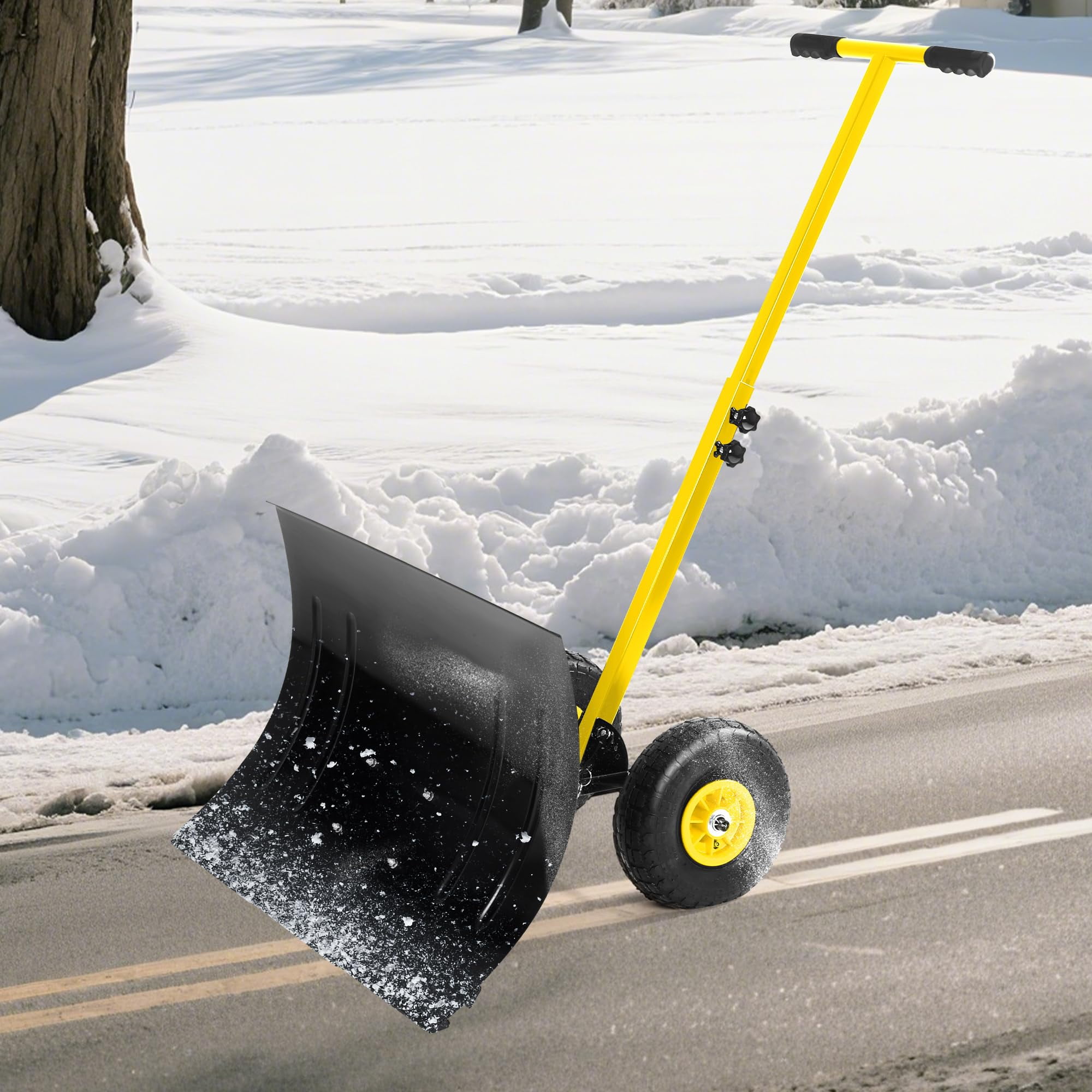 BouPower Snow Shovel with Wheels,29.1 Wx 16.5 H Heavy Duty Push Snow ...