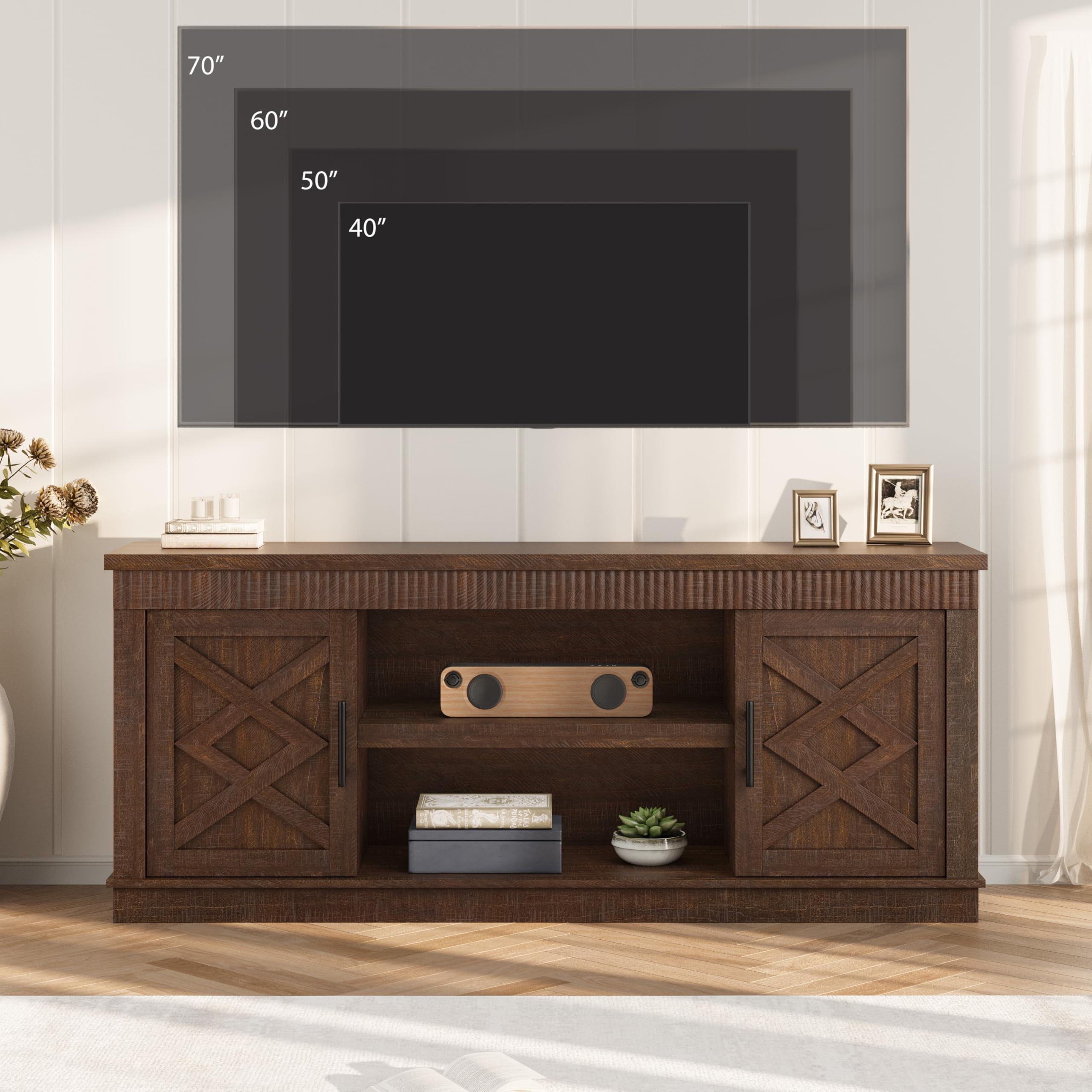 BouPower TV Stand for 70 Inch TV,Farmhouse Entertainment Center with 2 ...