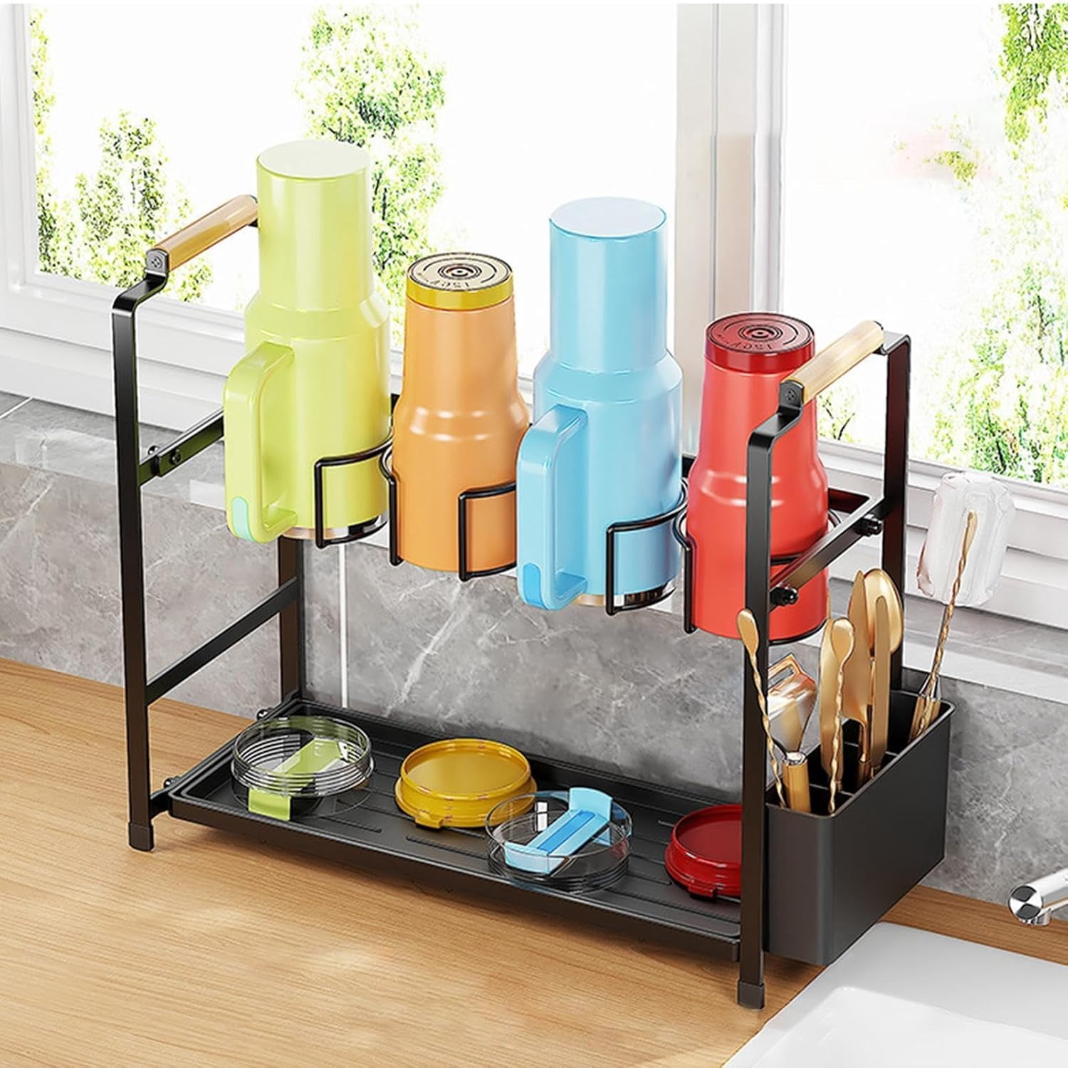 BouPower Water Bottle Organizer Holder,Carbon Steel 2-Tier Cup Holder ...