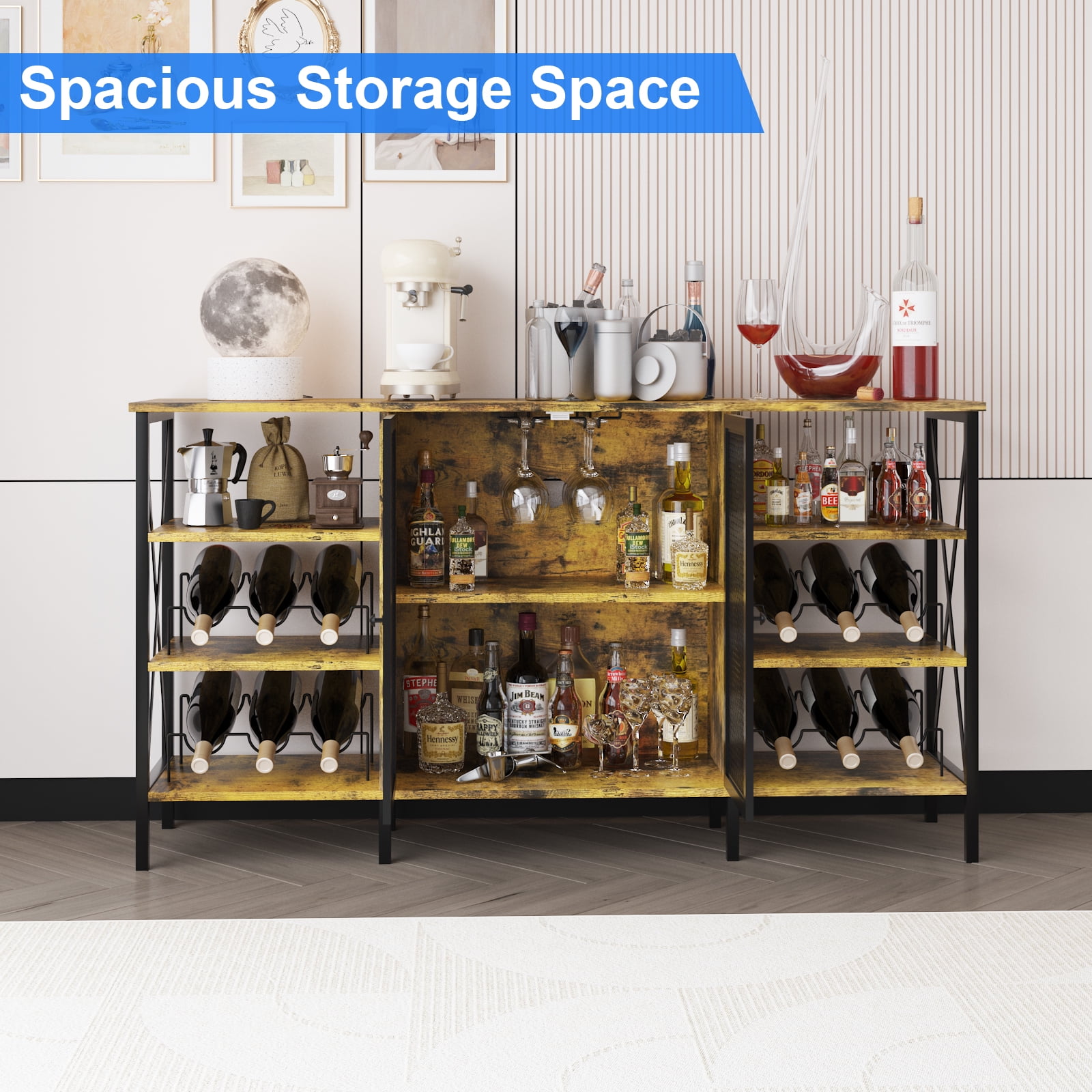 BouPower Wine Bar Cabinet with LED Light,Modern Liquor Coffee Station ...