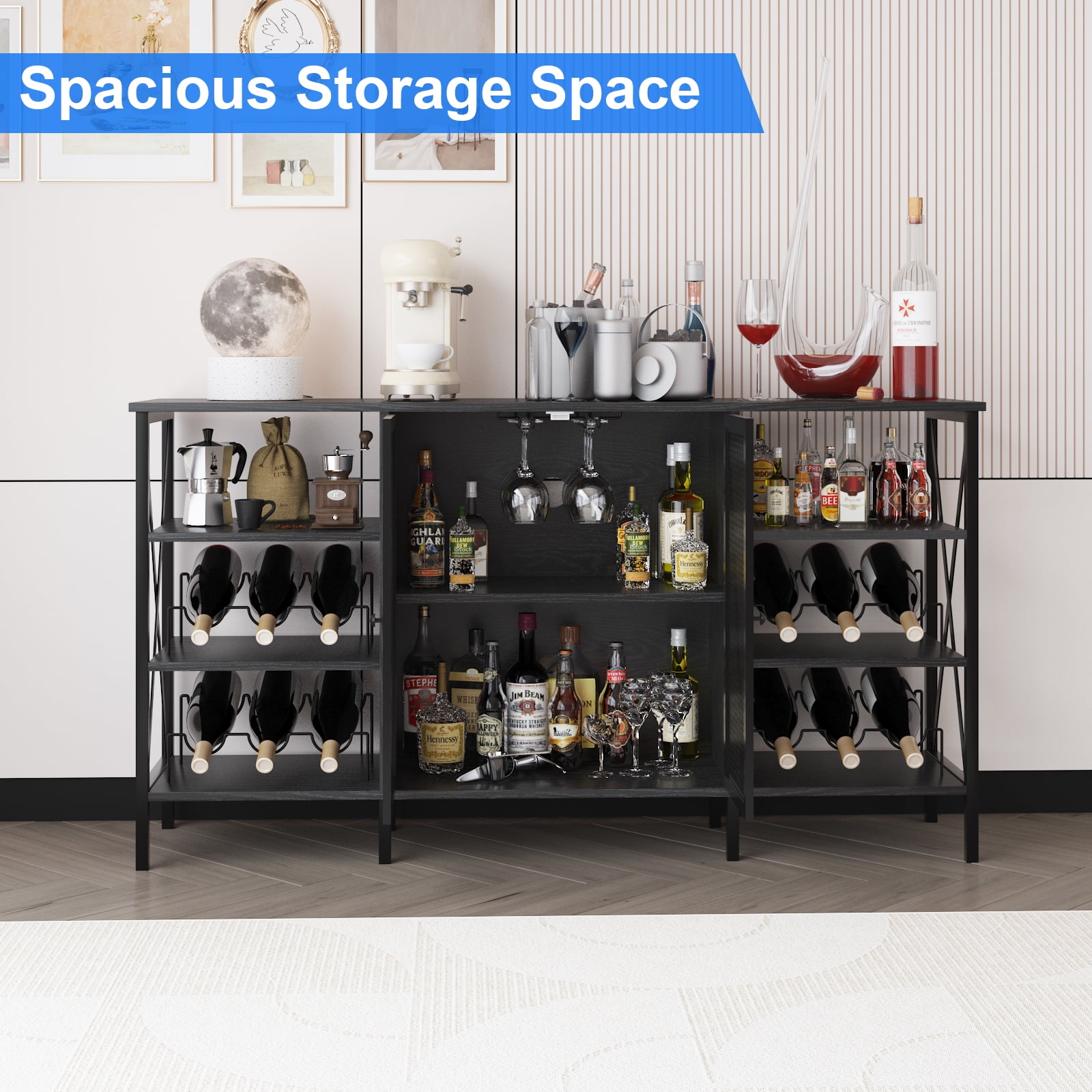 BouPower Wine Bar Cabinet with LED Light,Modern Liquor Coffee Station ...