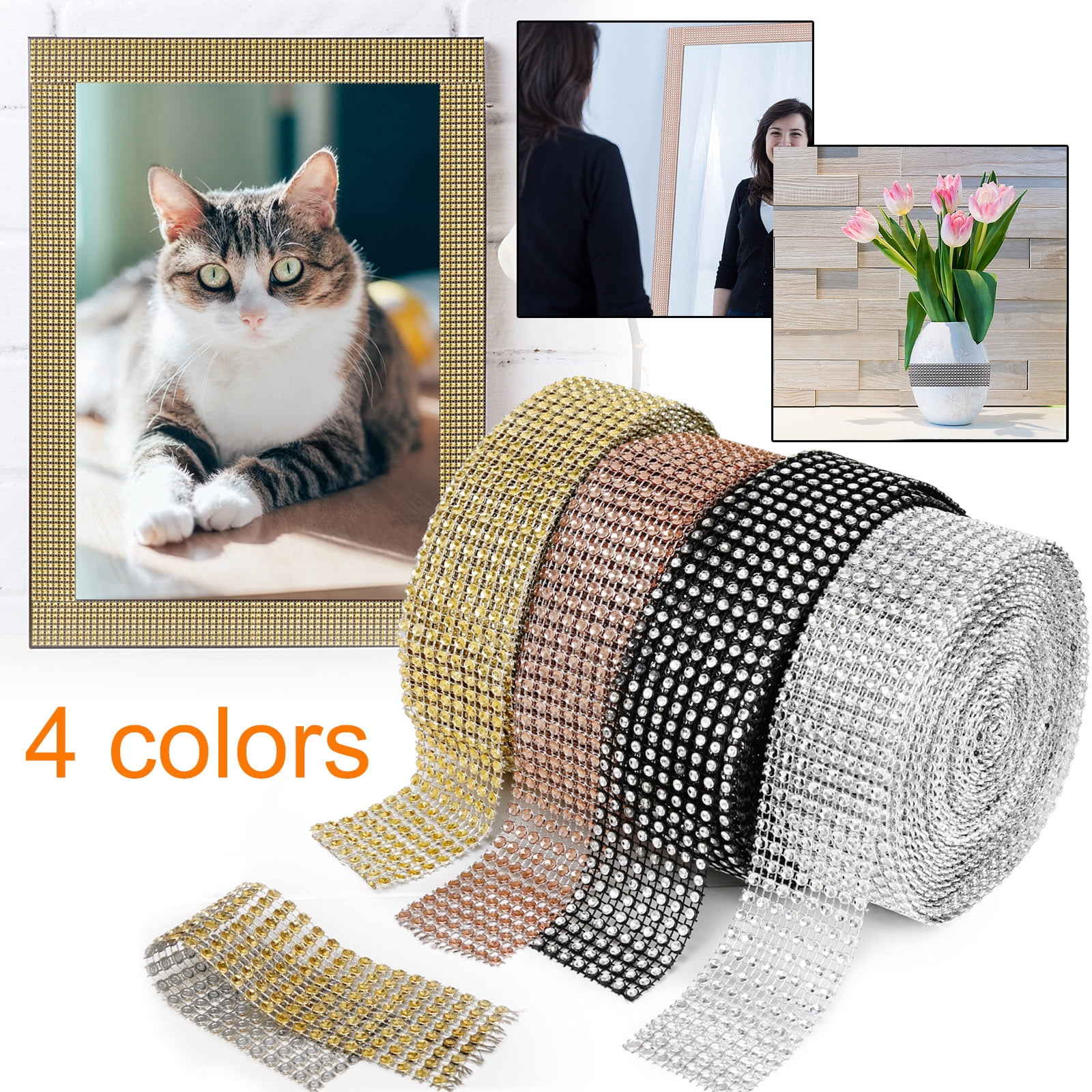 Bouanq 10 Yard Diamond Ribbon, Silver Rhinestone Ribbon Bling Ribbon ...