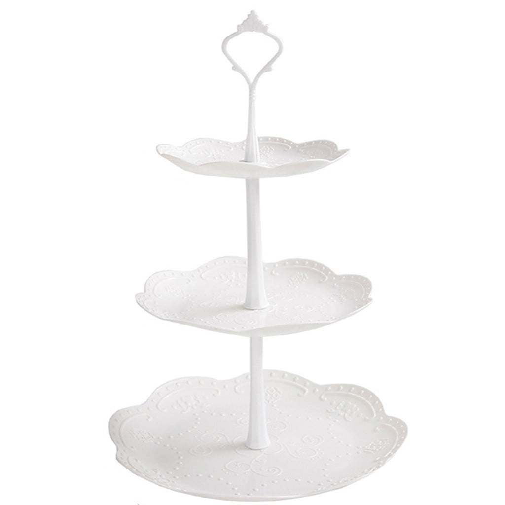 Bouanq 3-Tier White Dessert Cake Stand, Plastic Pastry Stand Small ...