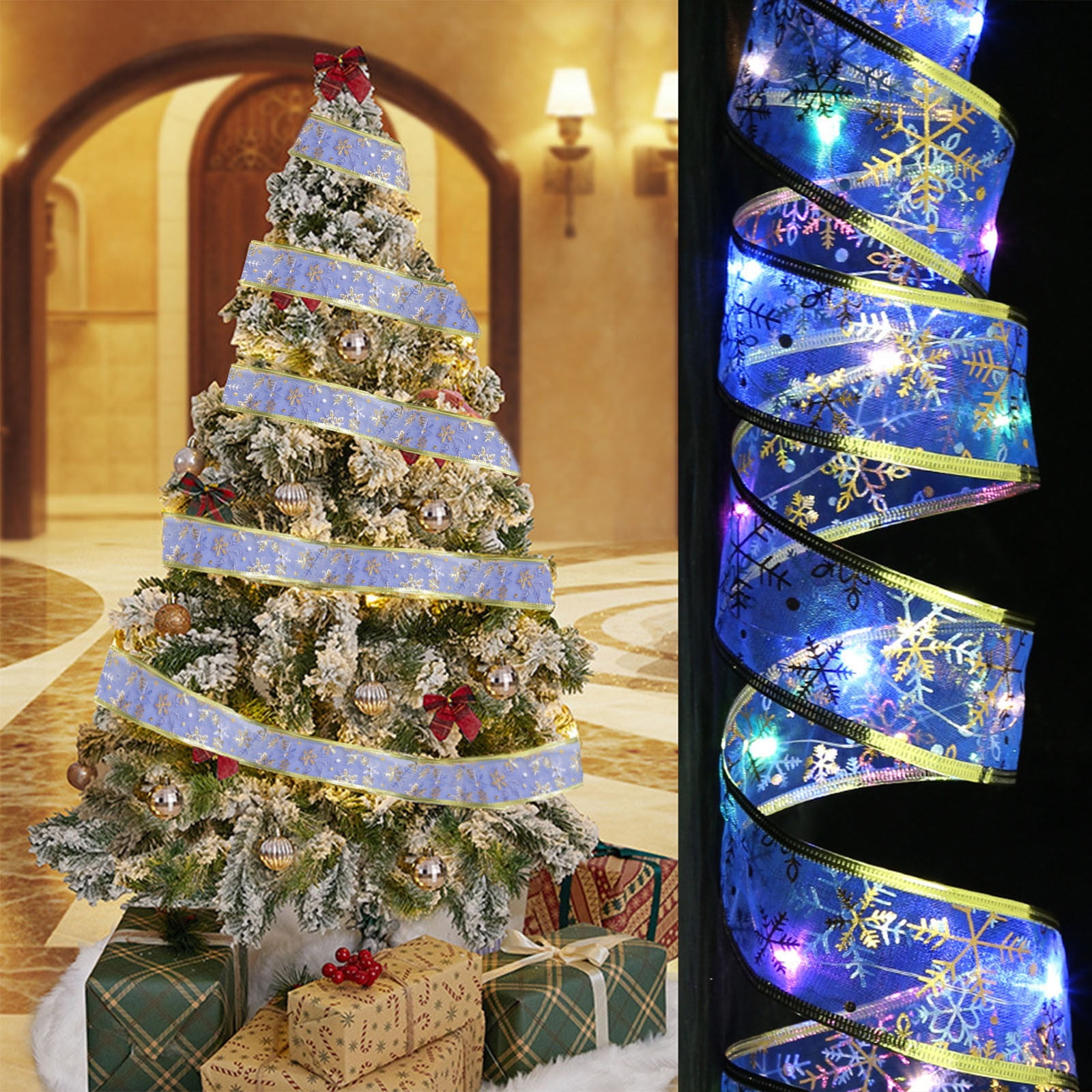 Bouanq Christmas Ribbon Lights Snow Fairy Lights LED Ribbon Christmas ...