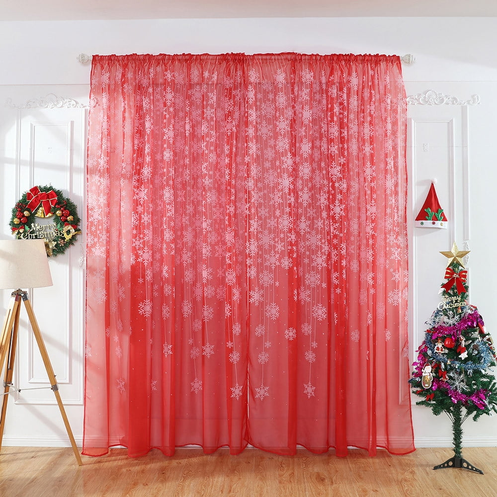Bouanq Christmas Holiday Snowflake Sheer Curtains, Red and White for ...