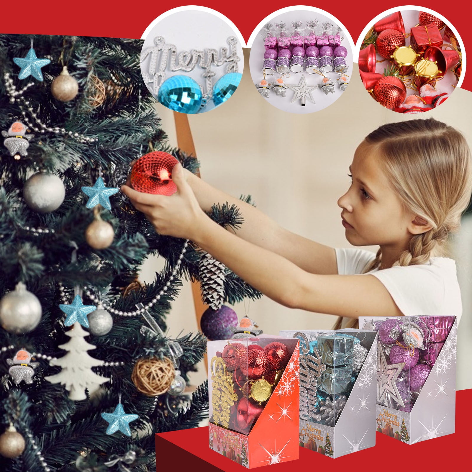 Bouanq Christmas Tree Ornaments Set, 32PCS Mini Christmas Ball ...