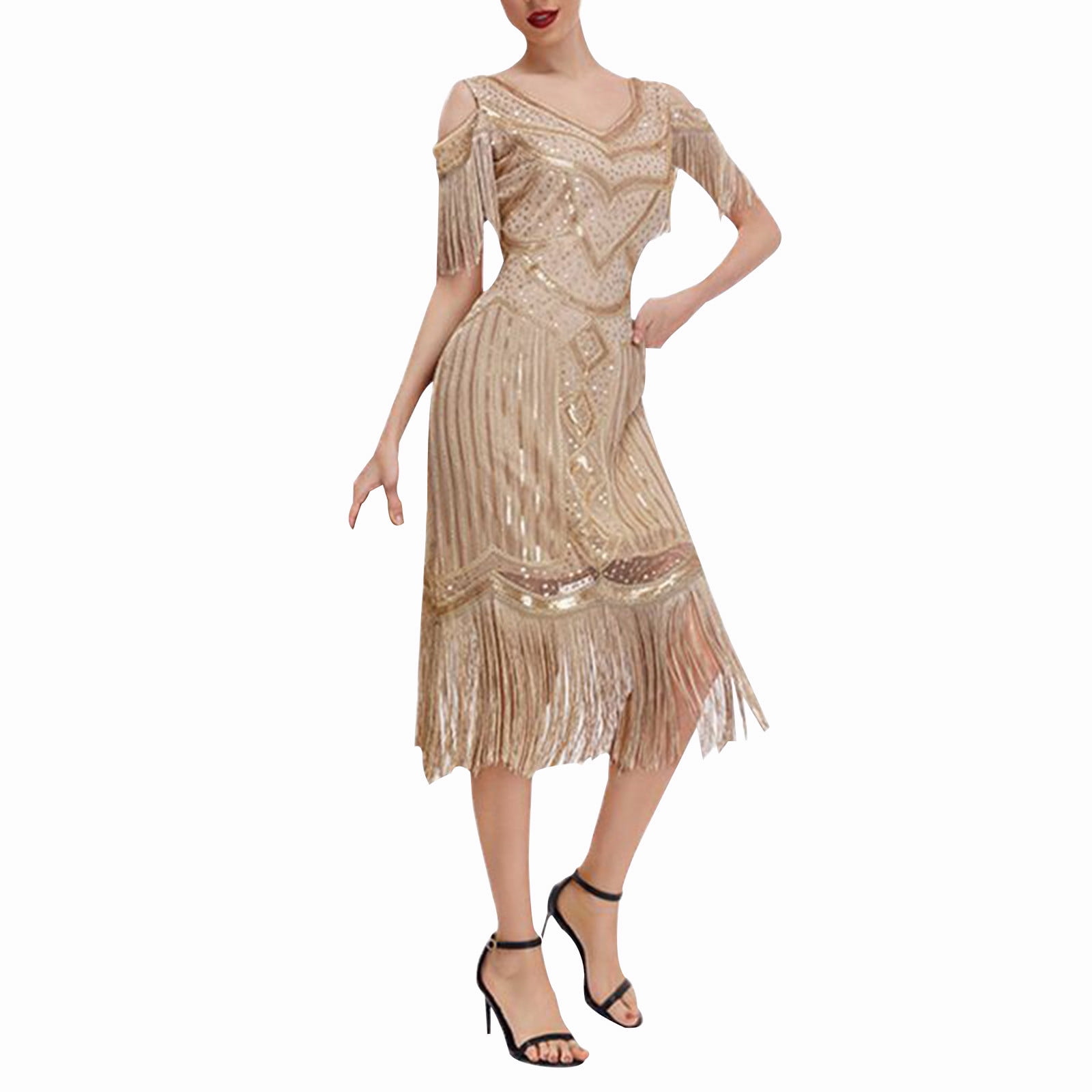 Bouanq Cocktail Dress 1920s Flapper Dress Long Fringe Dress Roaring 20s ...