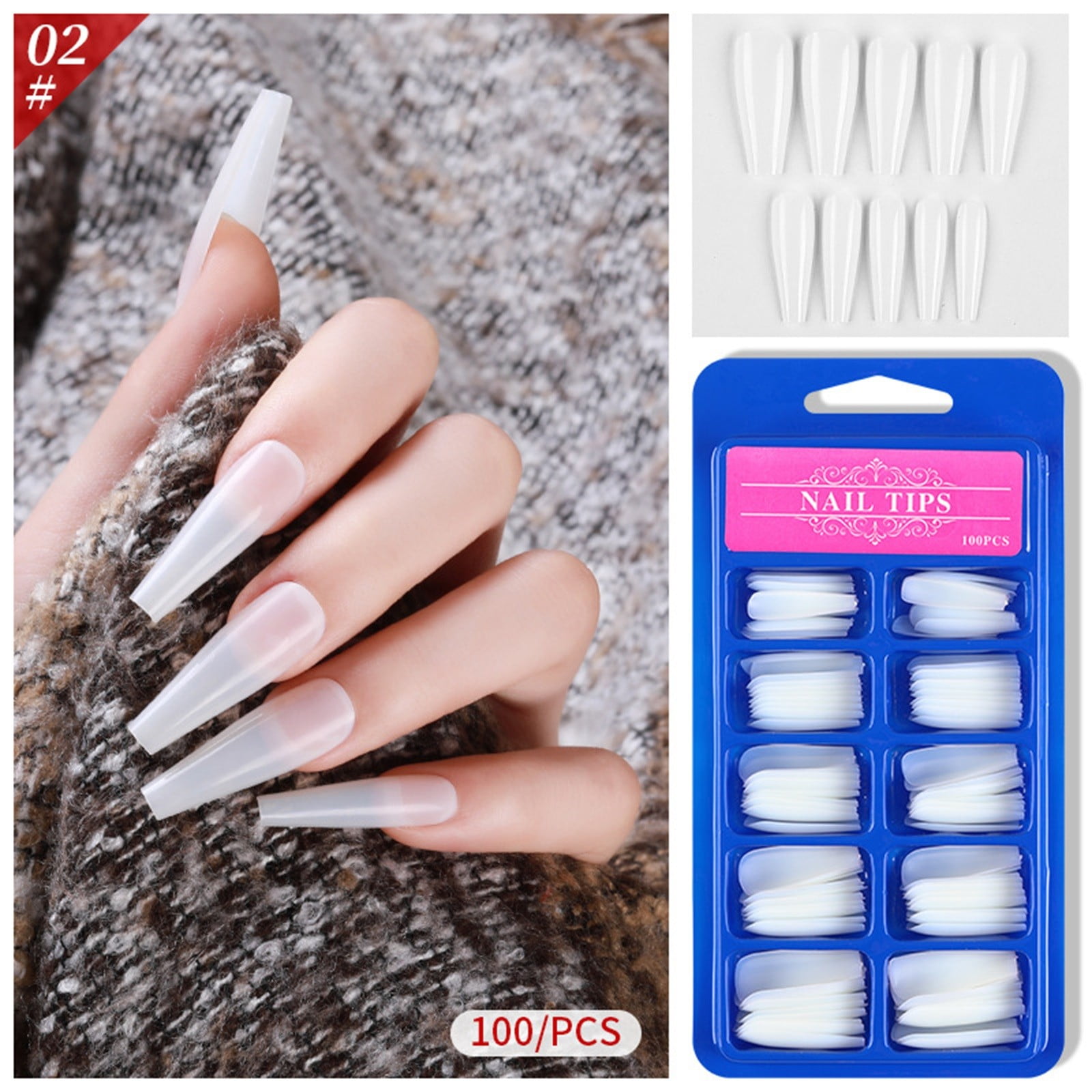 Bouanq Fake Nails 100pcs Long Fake Nails Full Cover False Nail Coffin ...