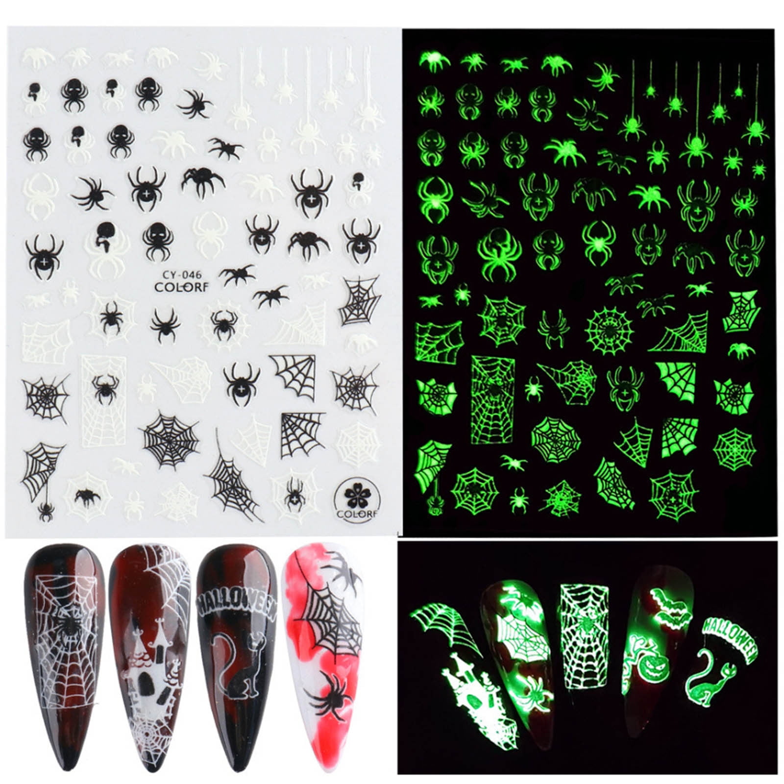 Bouanq Fake Nails 3D Self-adhesive Nail Sticker Luminous Halloween ...
