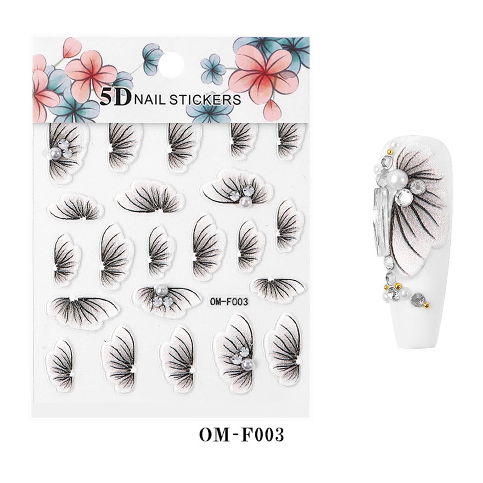 Bouanq Fake Nails 5D Nail Sticker Foil Nail Flower Series Art Transfer ...