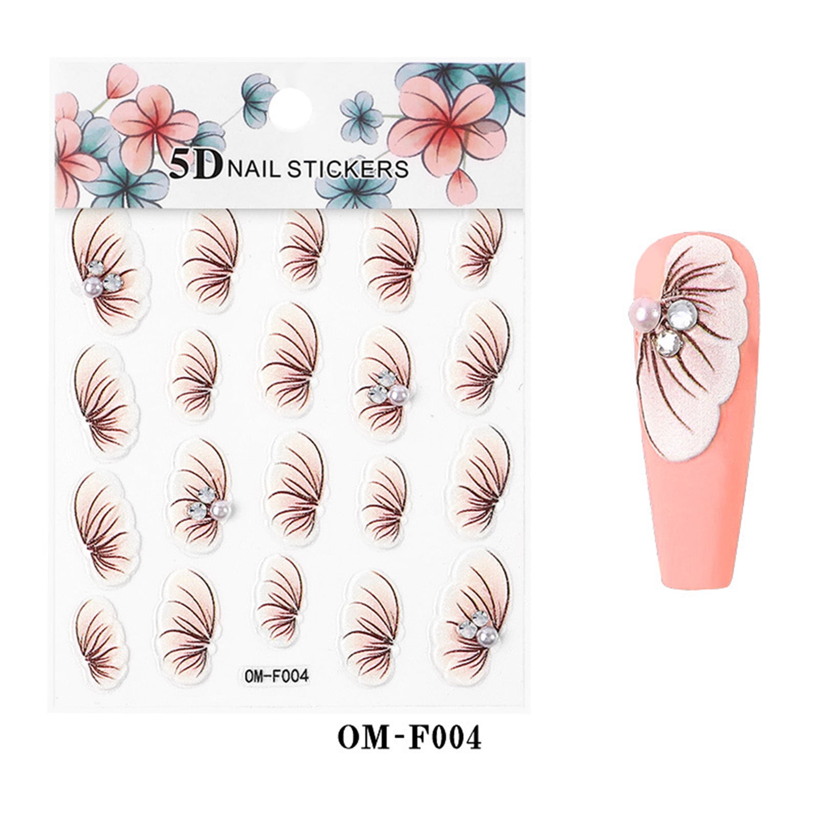 Bouanq Fake Nails 5D Nail Sticker Foil Nail Flower Series Art Transfer ...